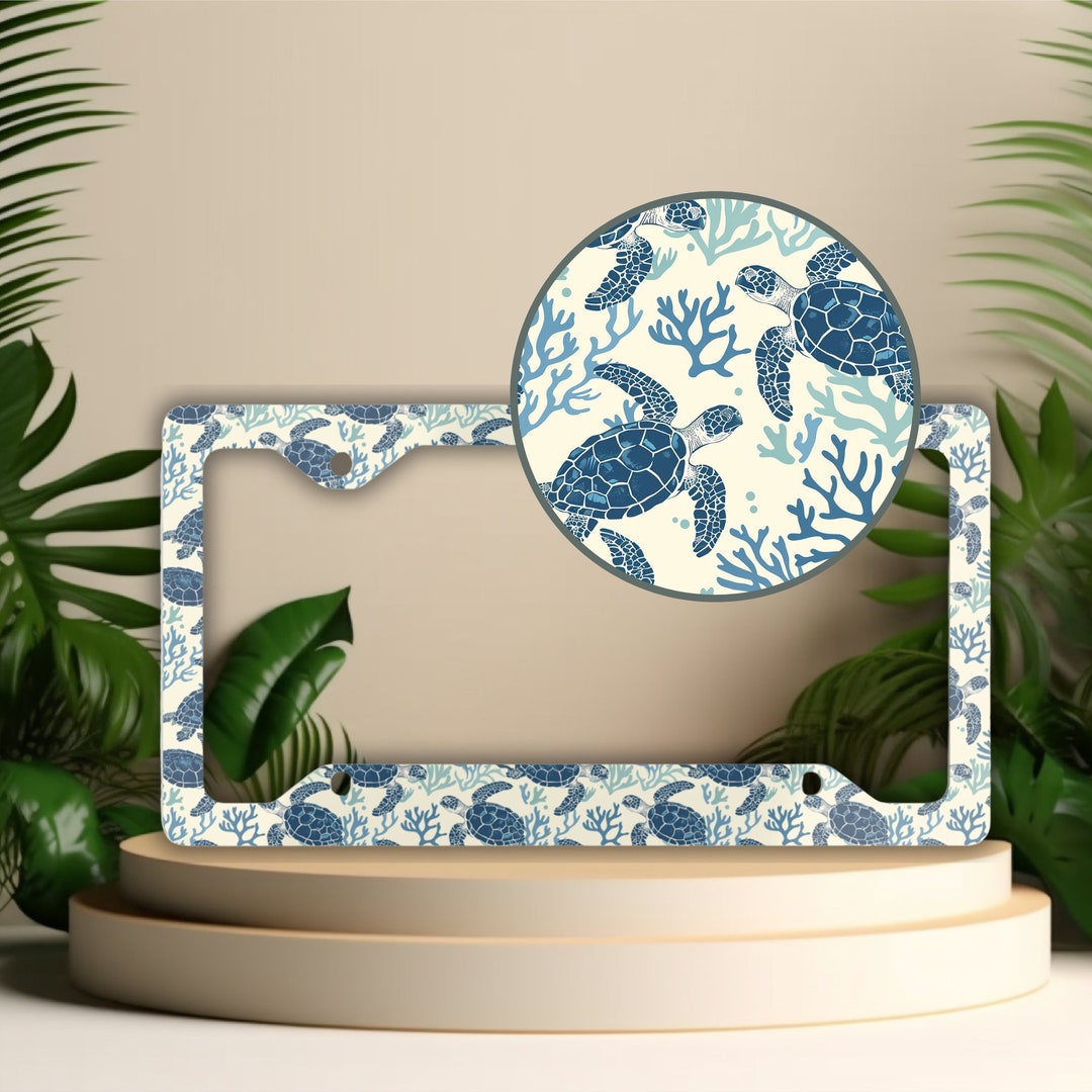 Sea Turtle License Plate Frame, Ocean Vanity Tag Holder, Beachy Car ...