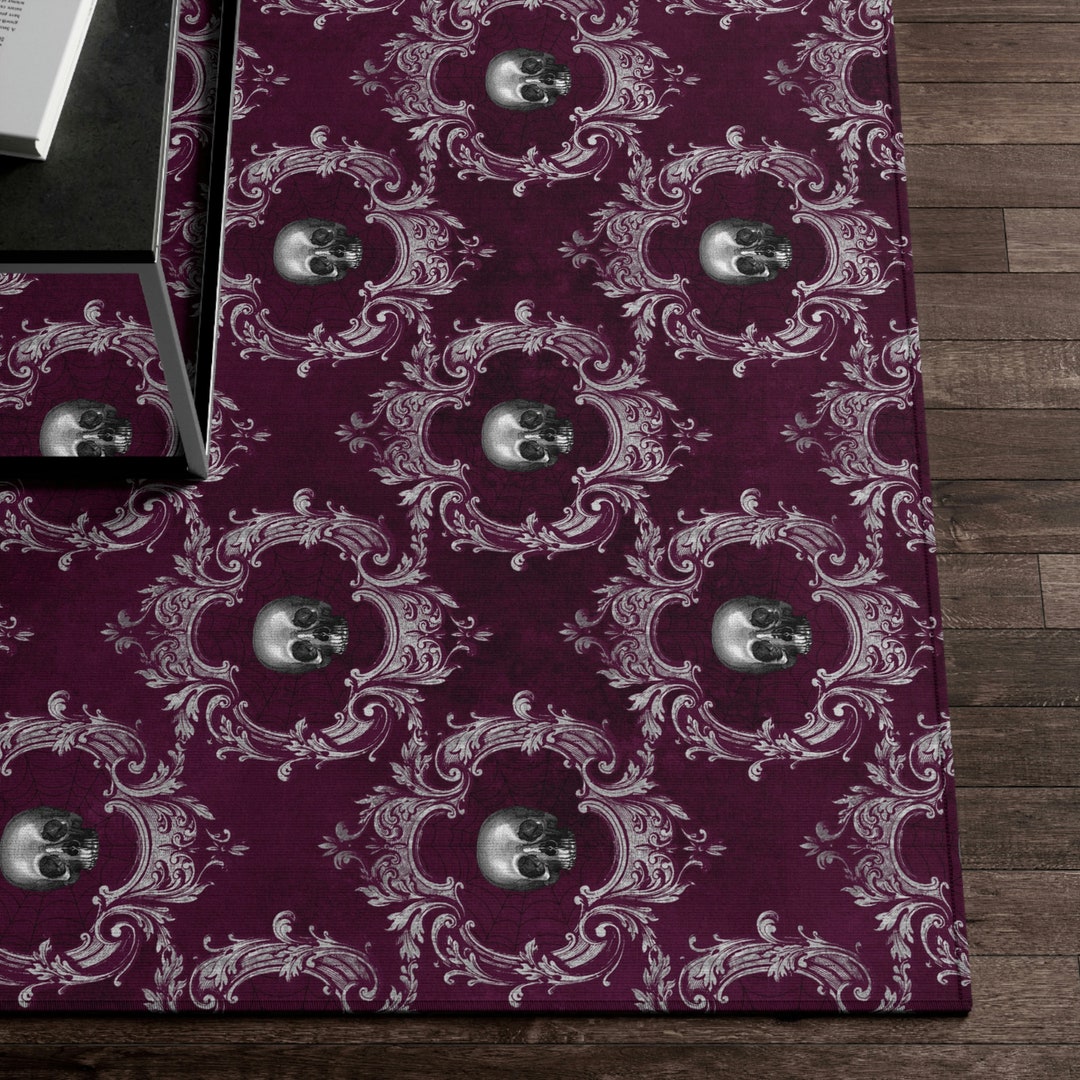 Goth Room Decor, Purple Gothic Skull Dornier Area Rug, Creepy Victorian ...
