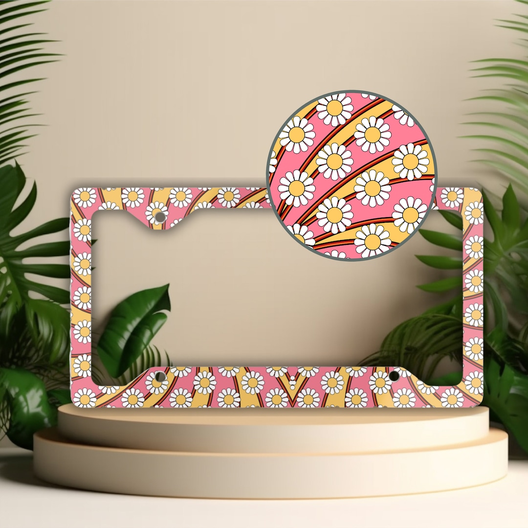 Daisy License Plate Frame, Groovy Car Decor, Floral Car Accessories for ...