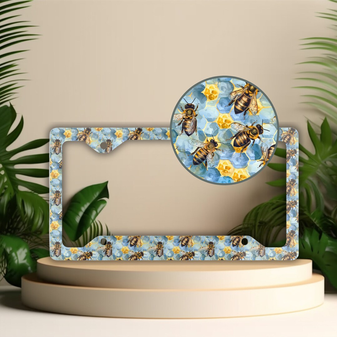 Blue Bee License Plate Frame, Cute Car Accessories, Bees Car Decor ...