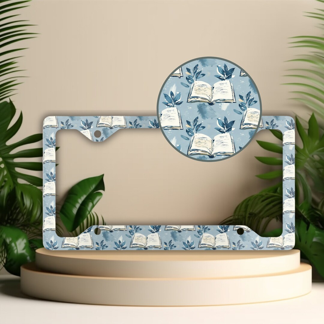 Book License Plate Frame: Blue Reader Car Decor - Etsy