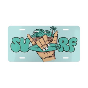 Surfer License Plate, Shaka Hand Sign Vanity Car Tag, Ocean Wave ...