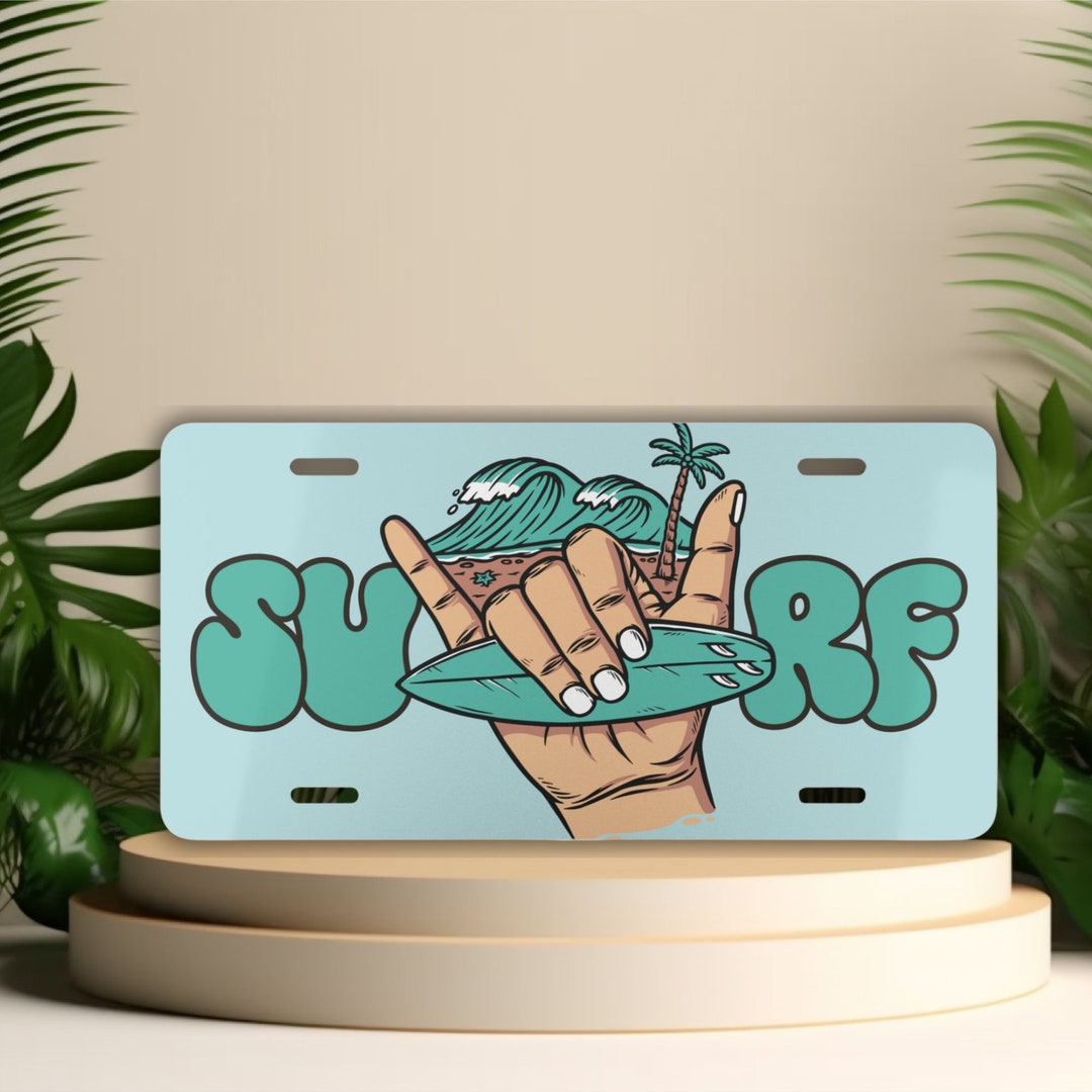 Surfer License Plate, Shaka Hand Sign Vanity Car Tag, Ocean Wave ...