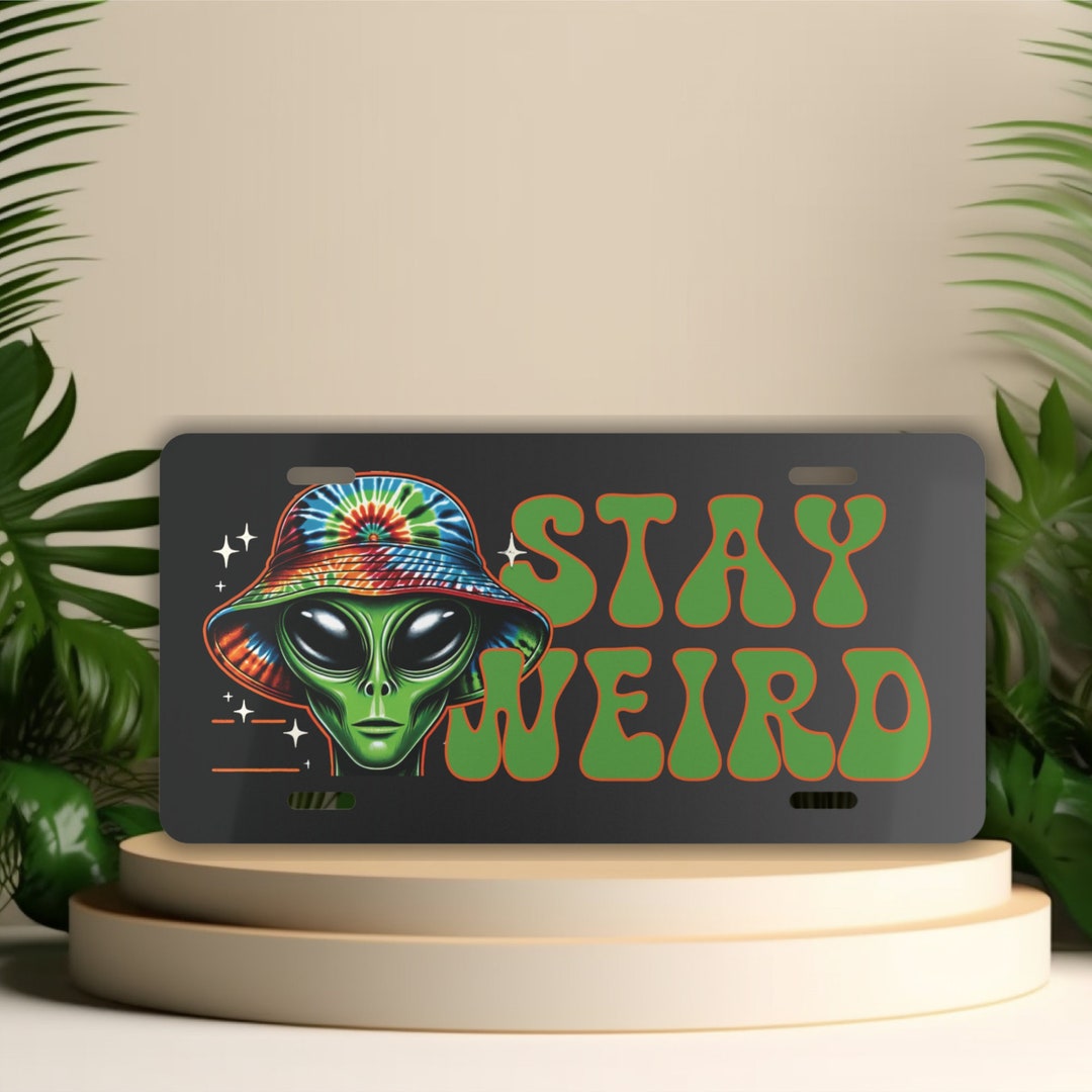 Funny Front License Plate, Stay Weird Alien Vanity Tag, Car Accessories ...
