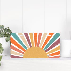 Boho Front License Plate, Retro Sunset Vanity Car Tag, Distressed Sun ...