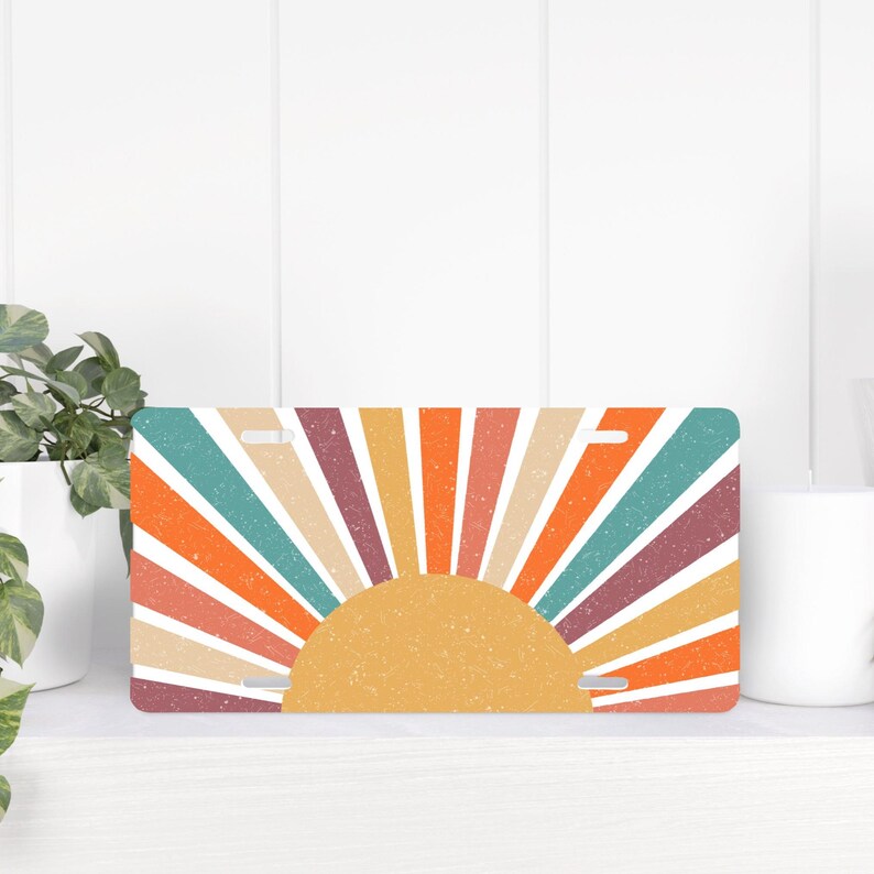 Retro Sunset License Plate: Boho Distressed Sun Car Tag - Etsy
