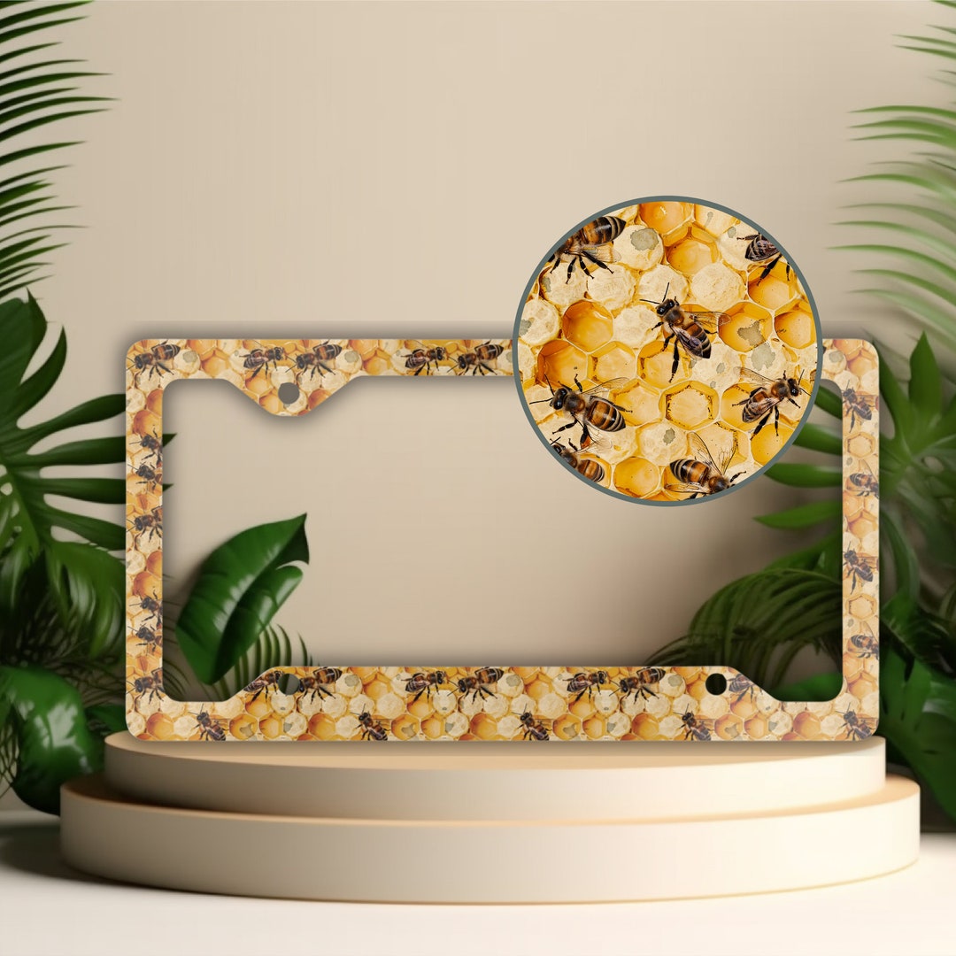 Honeycomb License Plate Frame, Bee Vanity Tag Holder, Beekeeper Gifts ...