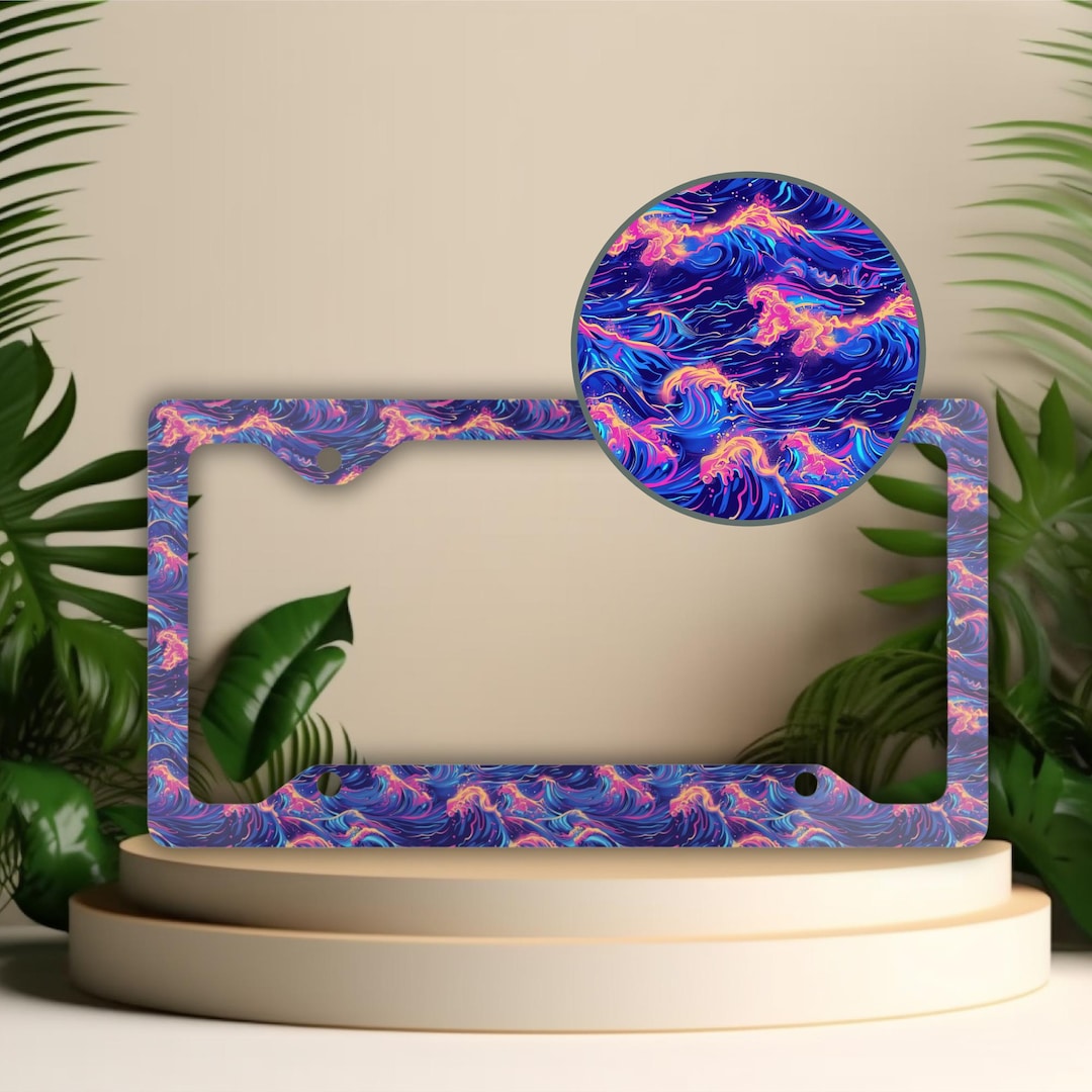 Neon Ocean Wave License Plate Frame, Retro Car Accessories, Beachy Car ...