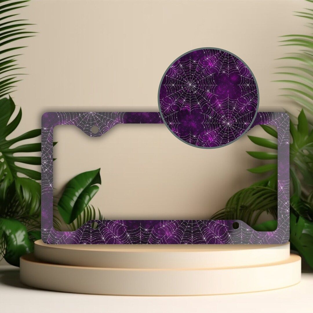 License Plate Frame, Gothic Spider Web, Spooky Purple Vanity Car Tag ...