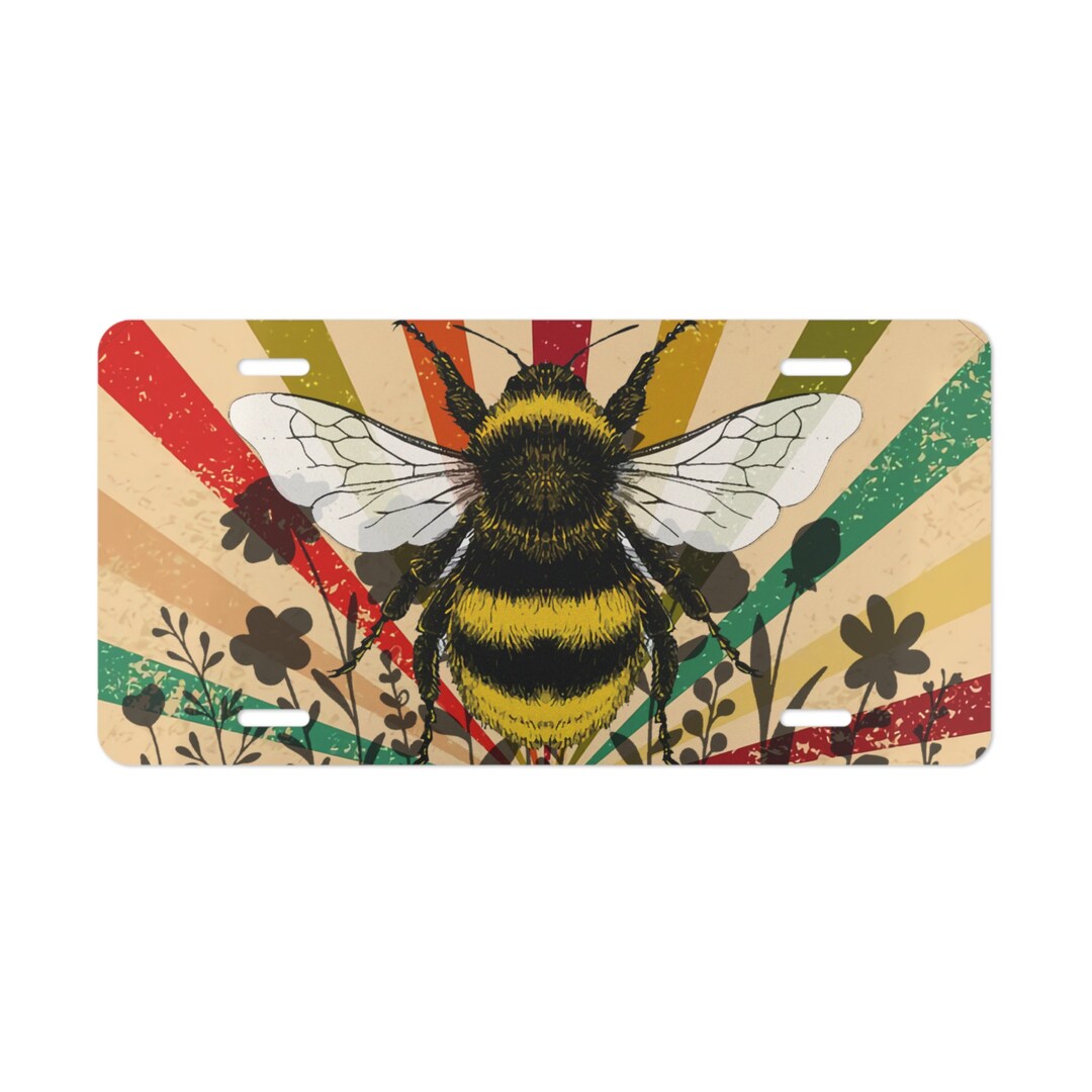 Bee Front License Plate, Groovy Rainbow Vanity Car Tag, Retro Queen Bee ...