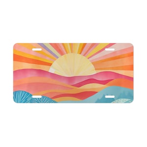 Boho Sunset Front License Plate, Retro Sun Vanity Car Tag, Cute ...
