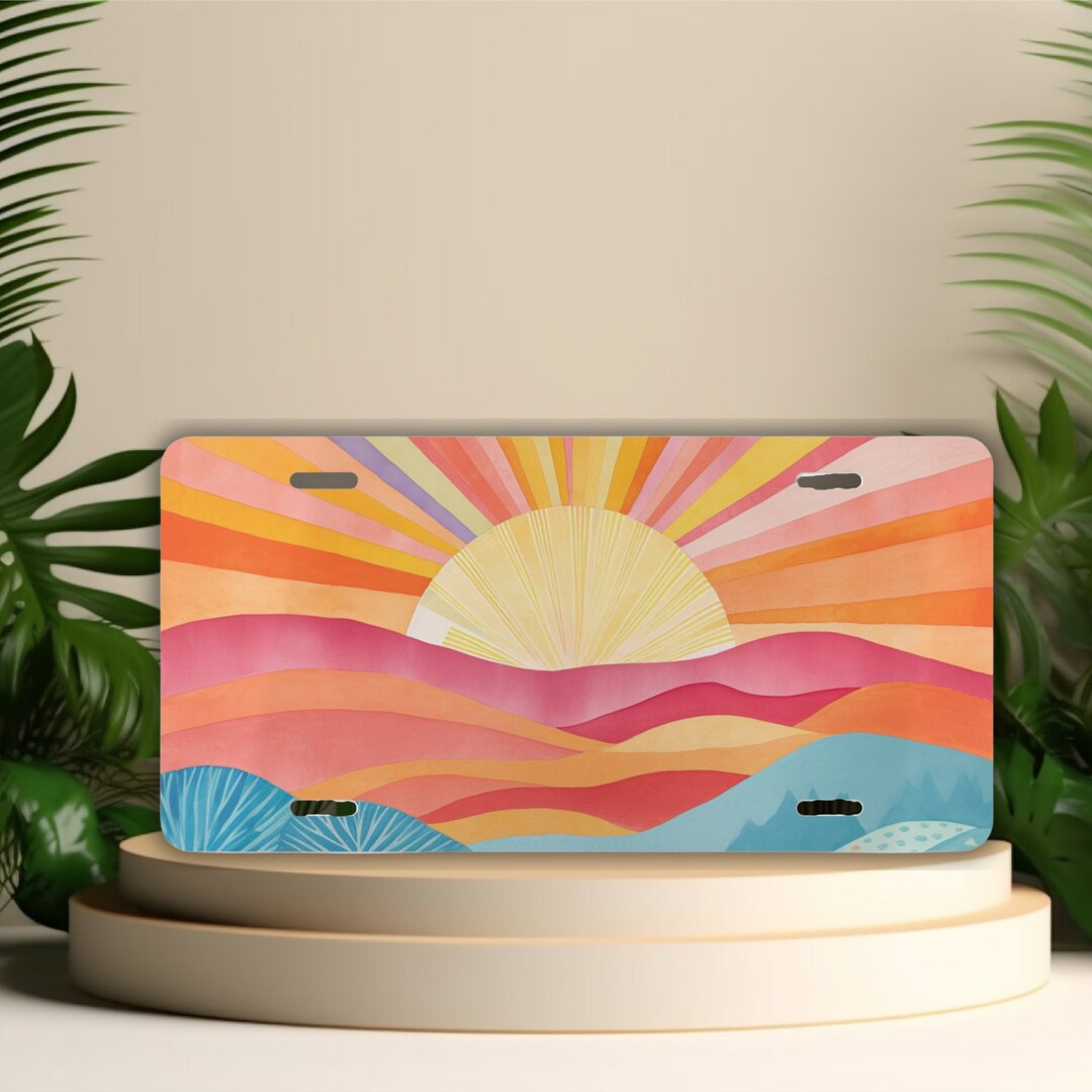 Boho Sunset Front License Plate, Retro Sun Vanity Car Tag, Cute ...