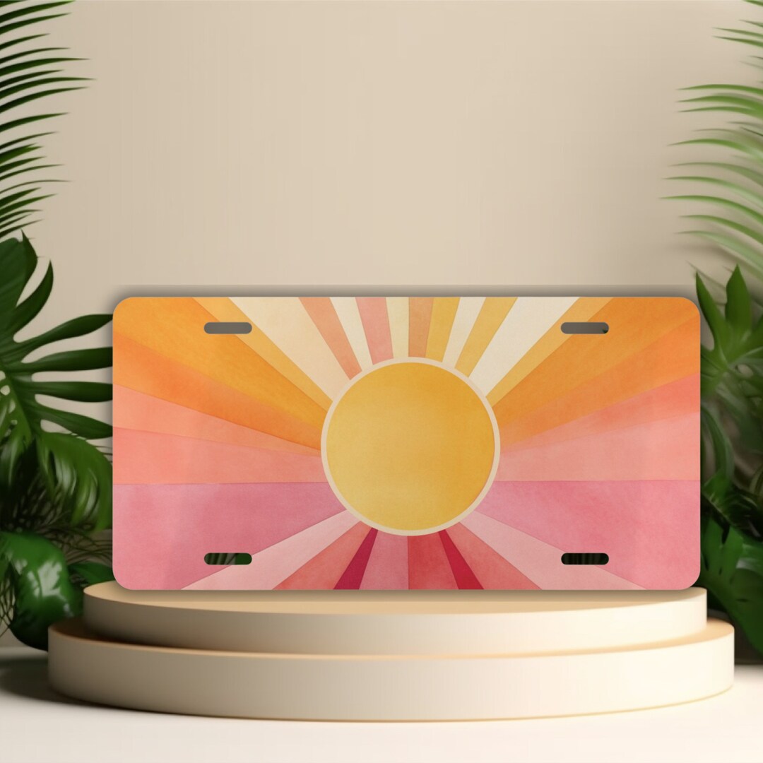 Boho Sun License Plate, Sunset Vanity Car Tag, Groovy Retro Sunshine ...