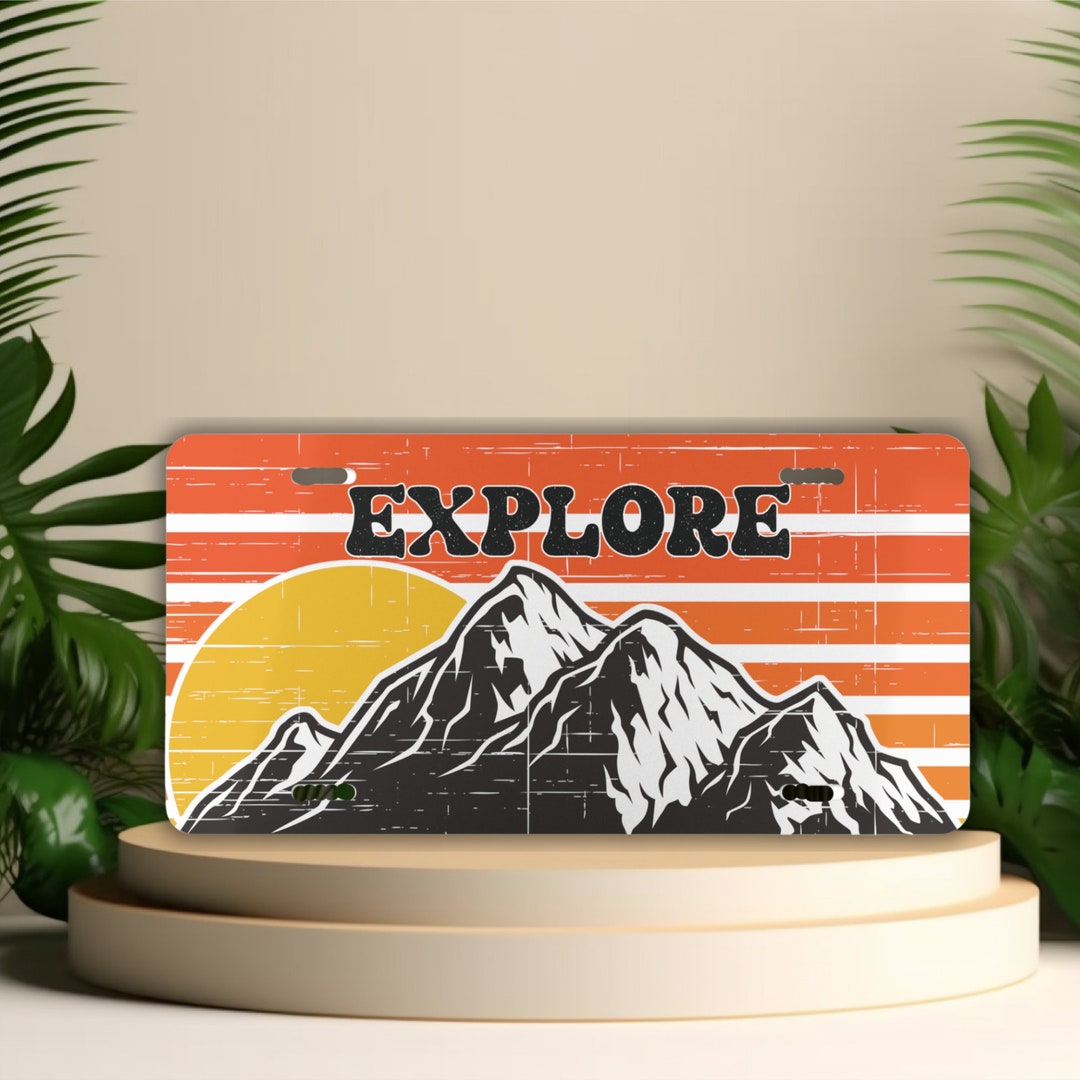 Front License Plate, Retro Sunset Mountain License Plate, Explore More ...