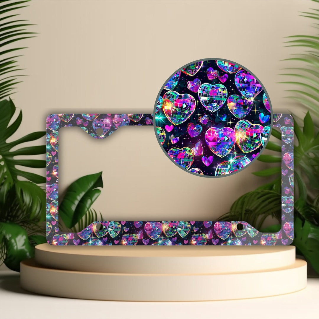 Neon Disco Heart License Plate Frame: Aluminum Car Decor - Etsy