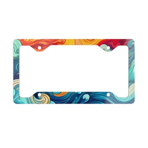 Colorful Ocean Wave License Plate Frame, Beach Vanity Car Tag Holder ...