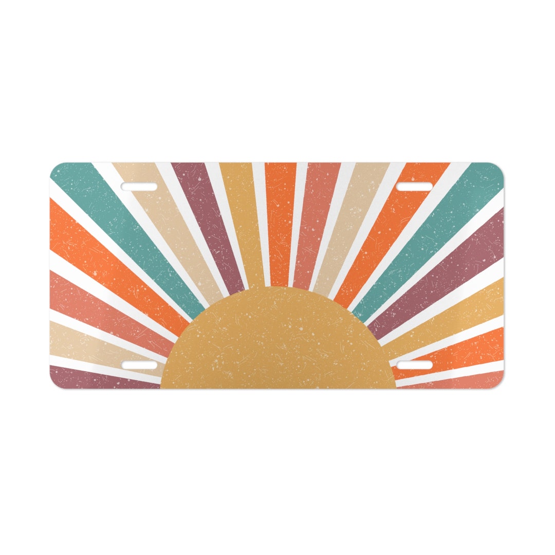 Boho Front License Plate, Retro Sunset Vanity Car Tag, Distressed Sun ...