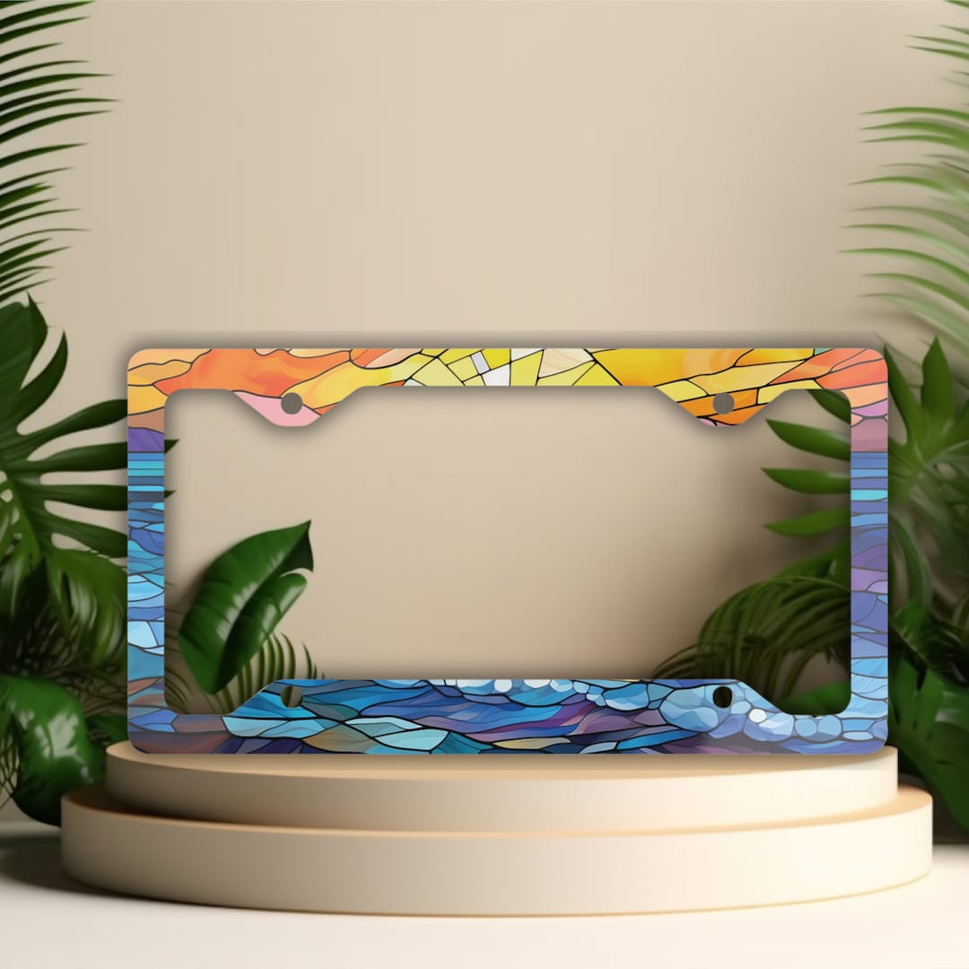 Stained Glass Ocean License Plate Frame: Beachy Car Decor - Etsy