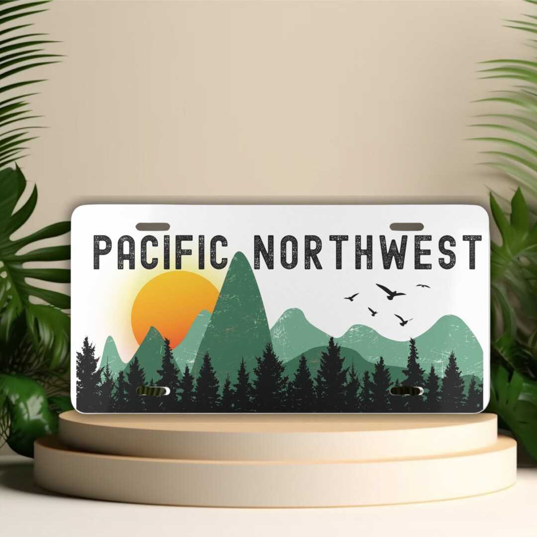 Pacific Northwest Front License Plate, PNW Mountain Scene Vanity Tag ...