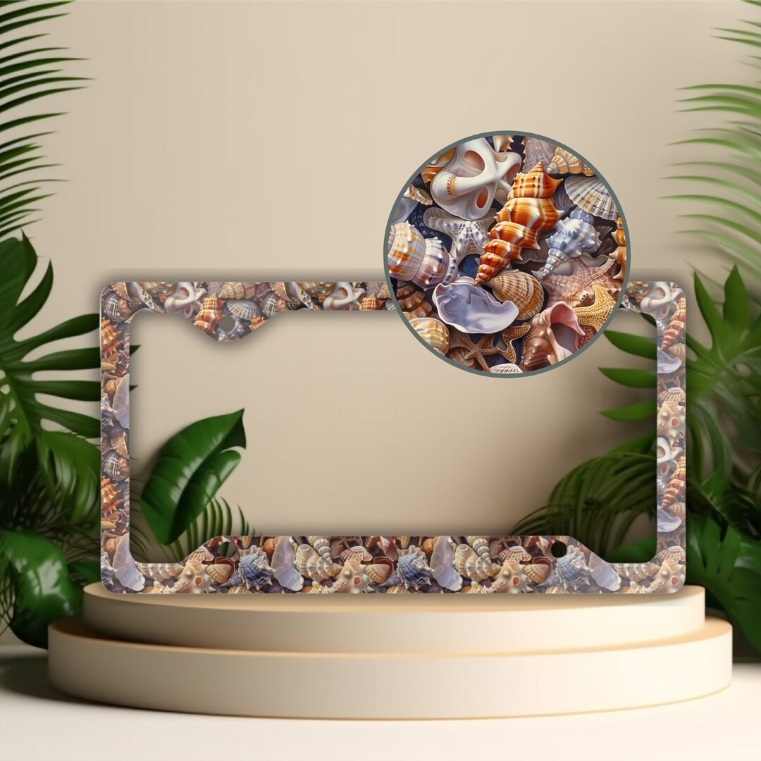 Shells License Plate Frame, Beachy Car Decor, Seashell Vanity Tag ...