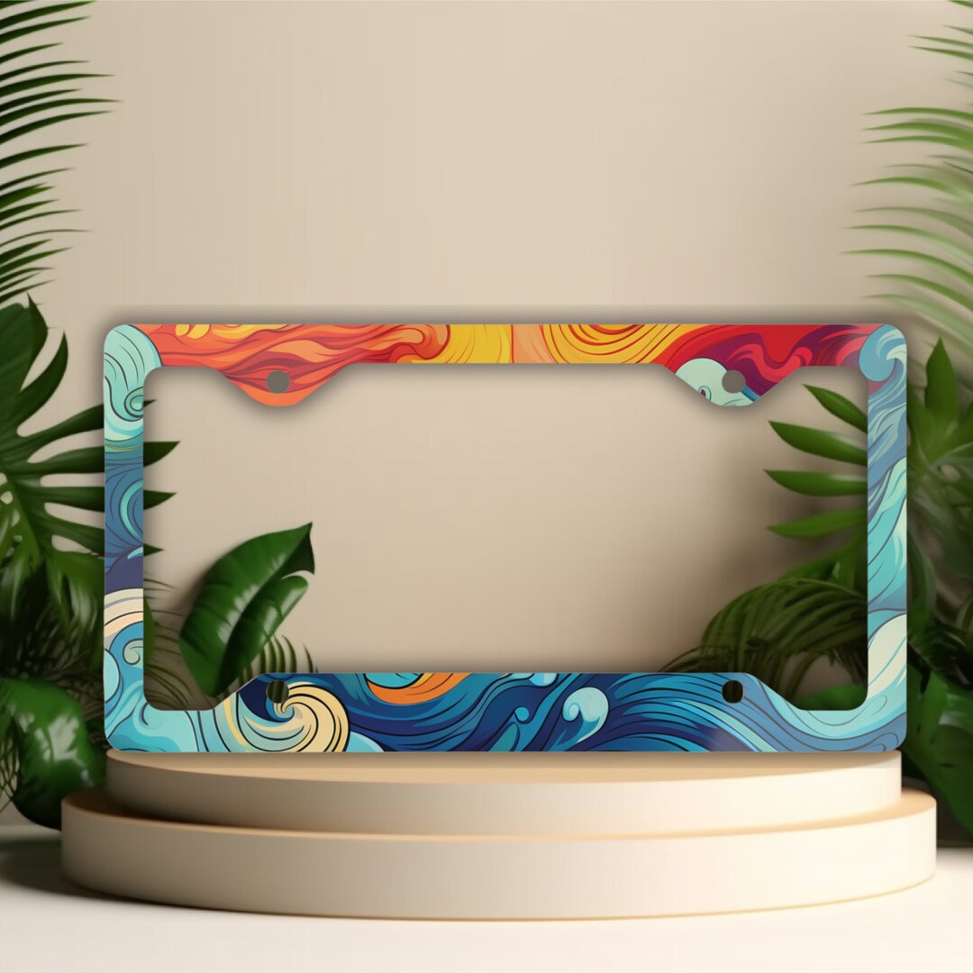 Colorful Ocean Wave License Plate Frame, Beach Vanity Car Tag Holder ...