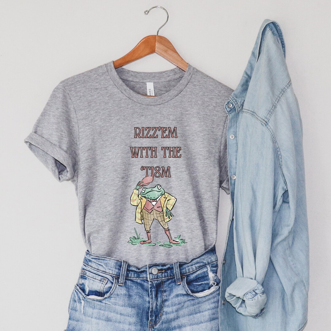 Rizz Em With the Tism Frog Meme Tee Shirt, Retro Unisex Graphic T-shirt ...