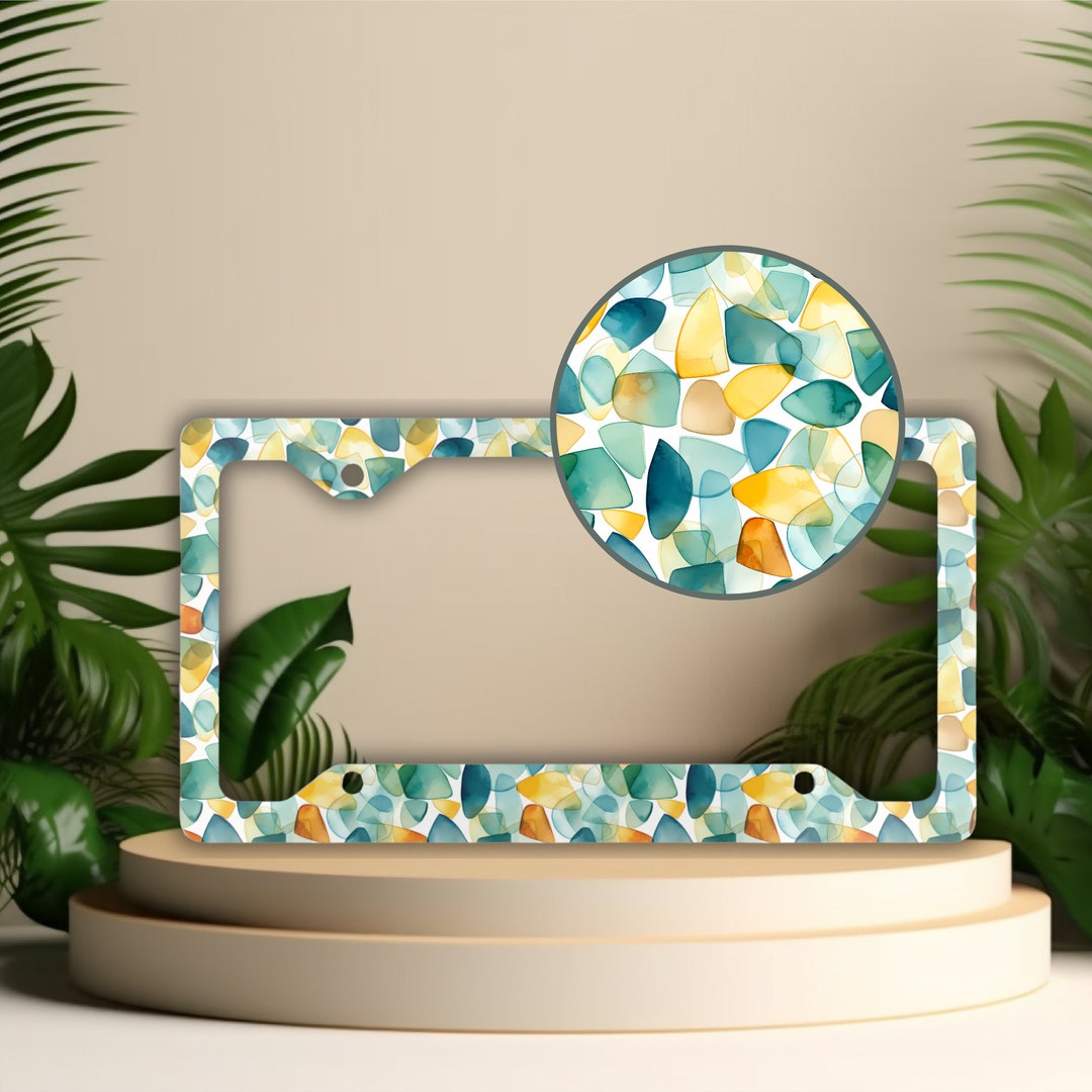 Sea Glass License Plate Frame, Ocean Themed Vanity Car Tag Holder ...