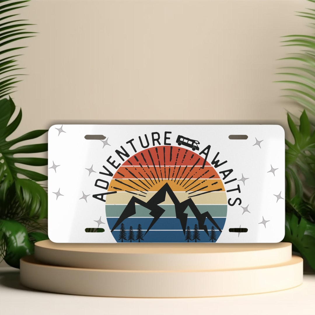 Retro Mountain License Plate: Adventure Awaits RV Car Tag - Etsy