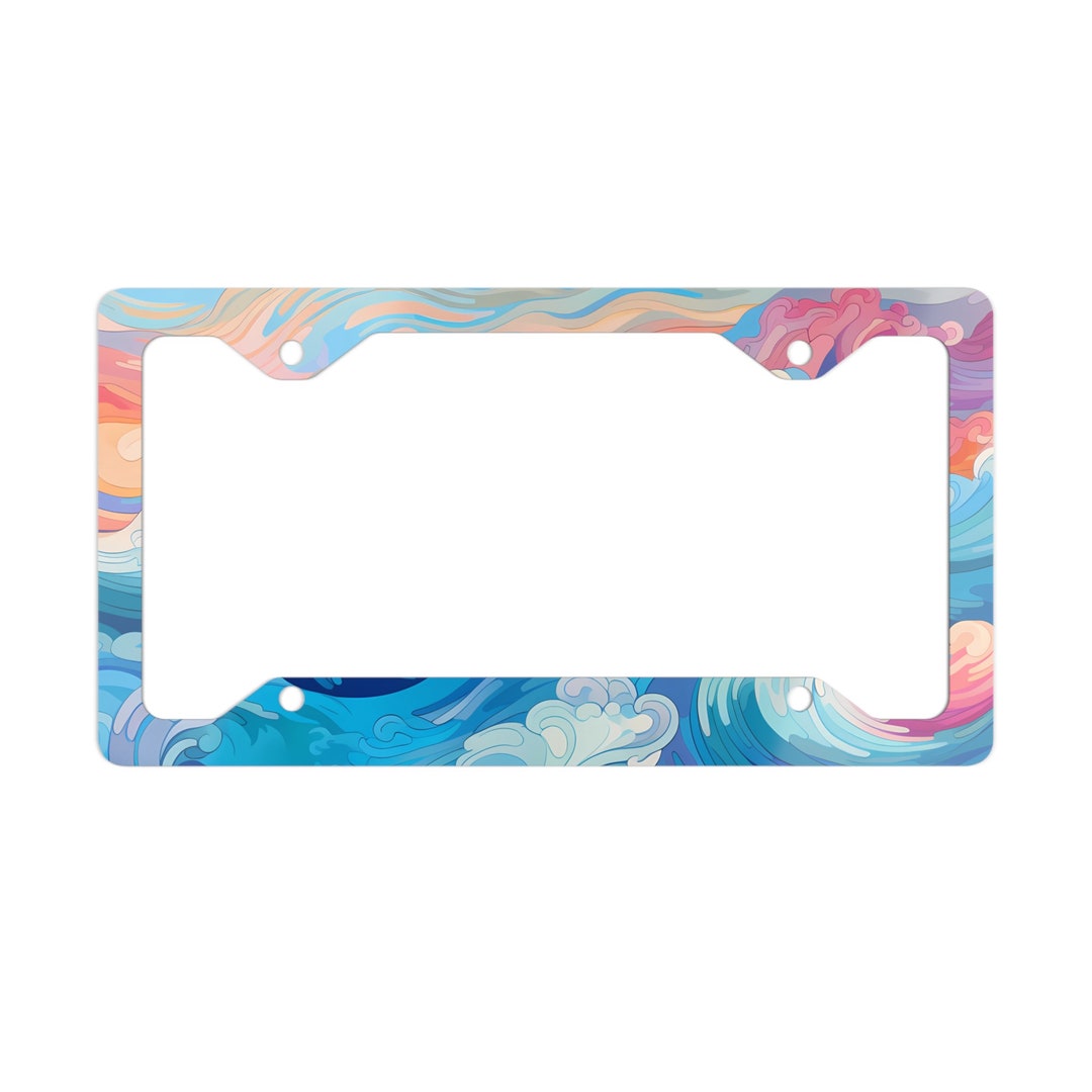 Ocean Wave License Plate Frame, Pastel Rainbow Vanity Car Tag Holder ...