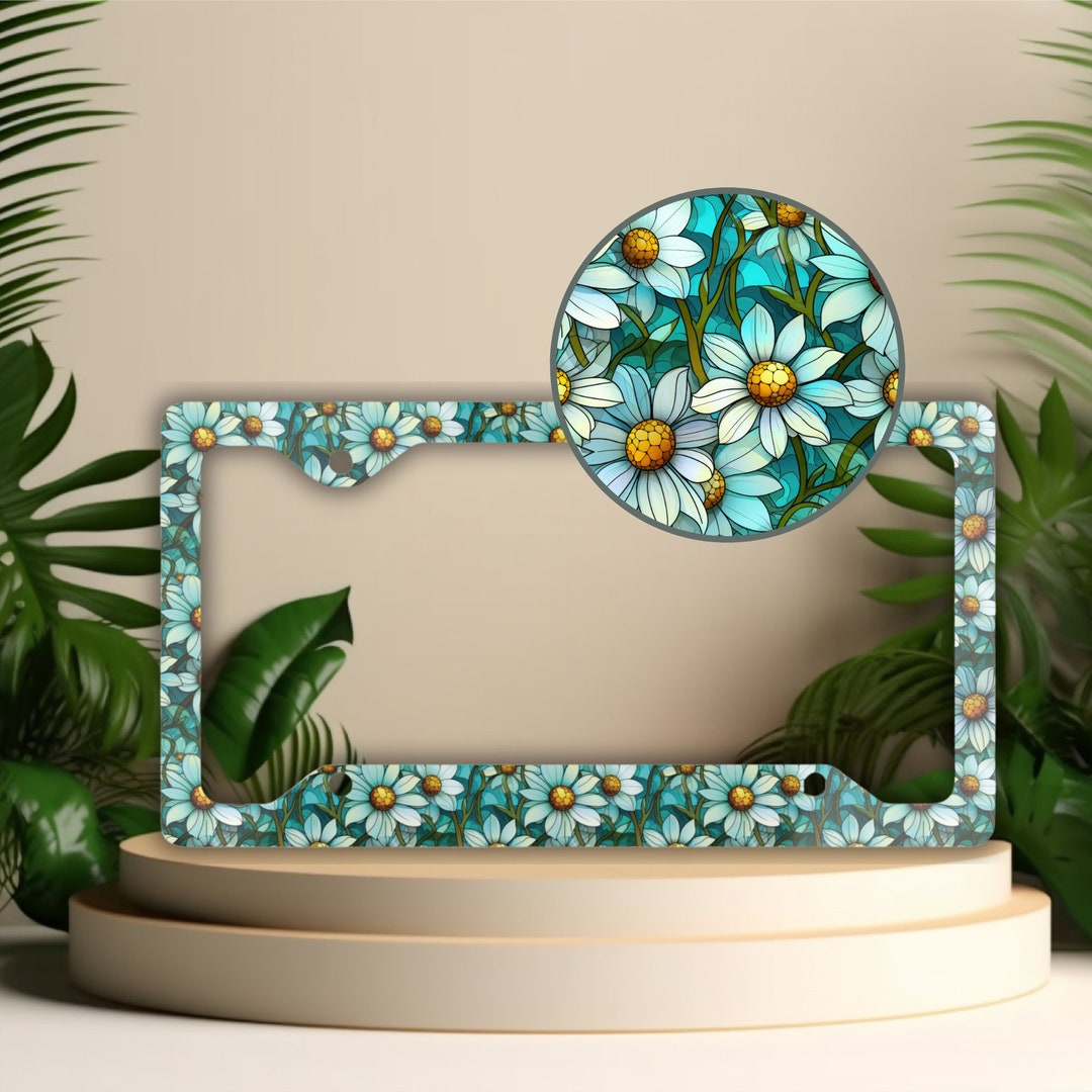Stained Glass Daisy License Plate Frame: Floral Car Decor - Etsy