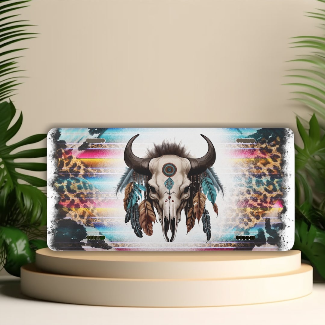 Native American Bull Skull Front License Plate, Southwest Country ...