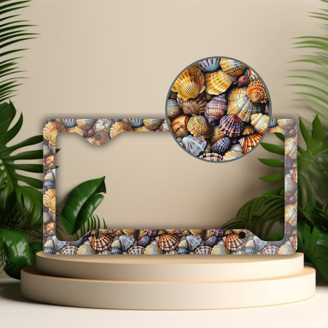 Shells License Plate Frame, Beachy Car Decor, Seashell Vanity Tag ...