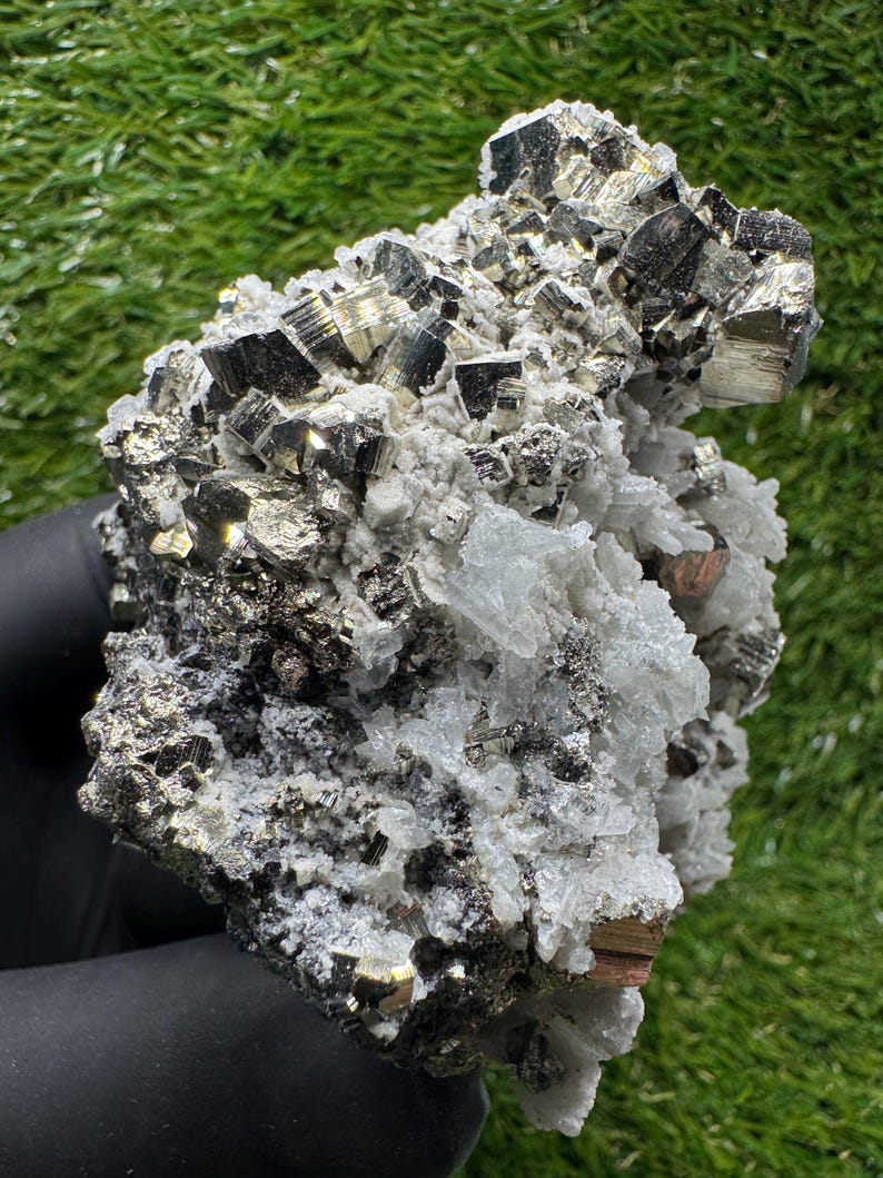 Shiny PYRITE With QUARTZ Crystals, Amazing Cluster From the Mines ...