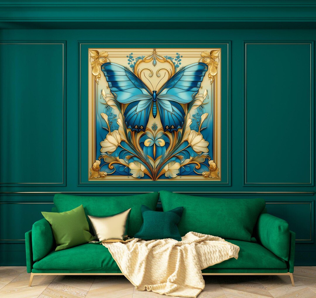 Blue Butterfly Lux Wall Art, Botanical Home Decor Poster, Nature ...