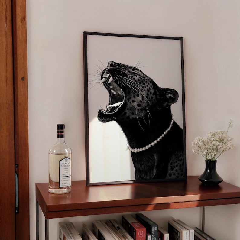 Black Panther Art, Panther Painting Living Room Decor, Black and White ...