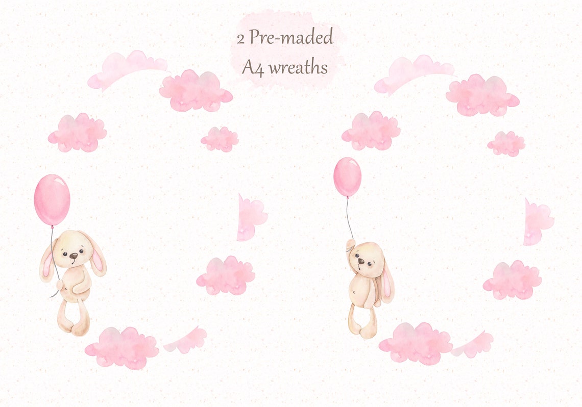 Baby Girl Bunny Watercolor Clip Art, Rabbit, Nursery Decor, Kids ...