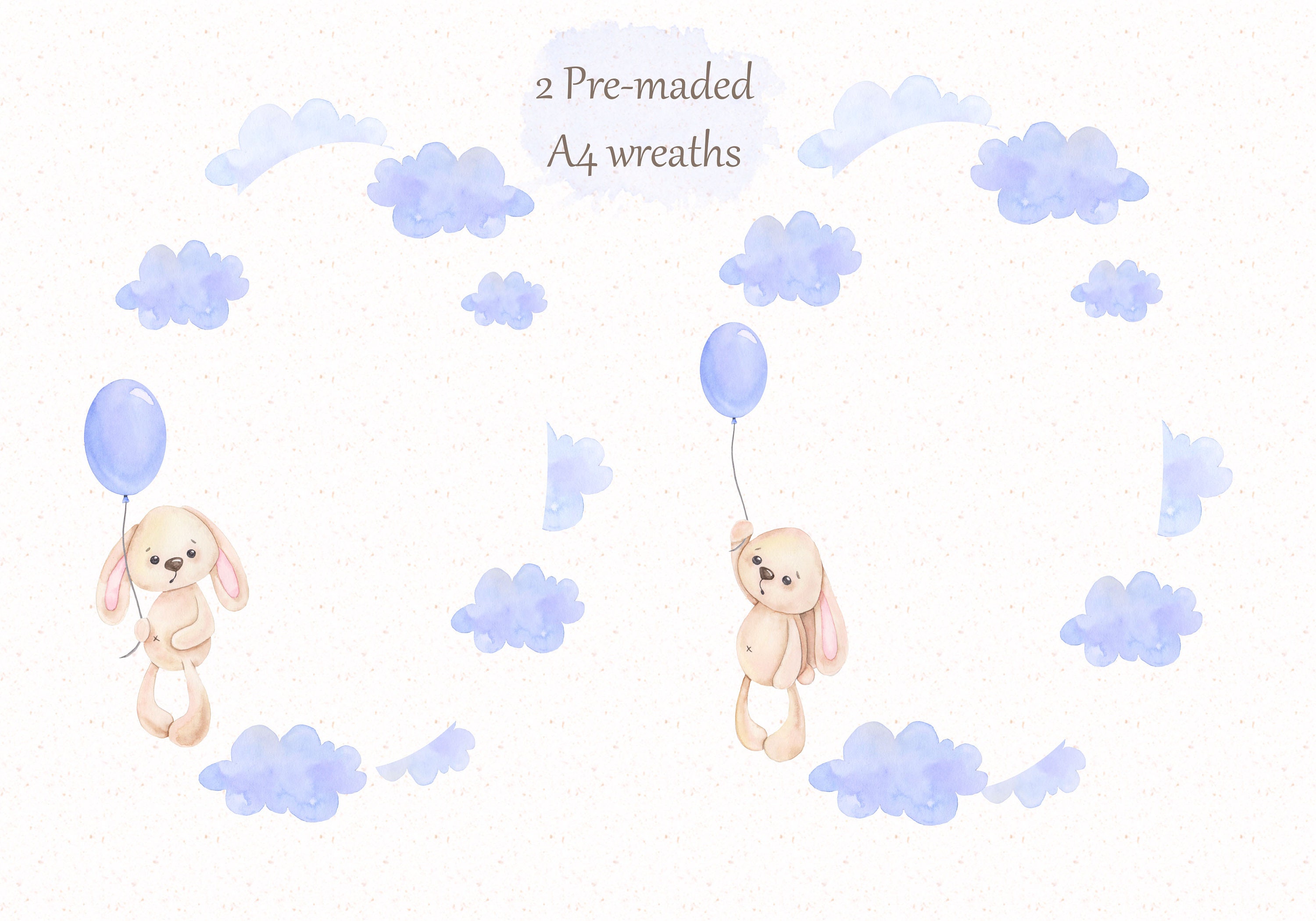 Baby Boy Bunny Watercolor Clip Art, Rabbit, Nursery Decor, Kids Clipart ...