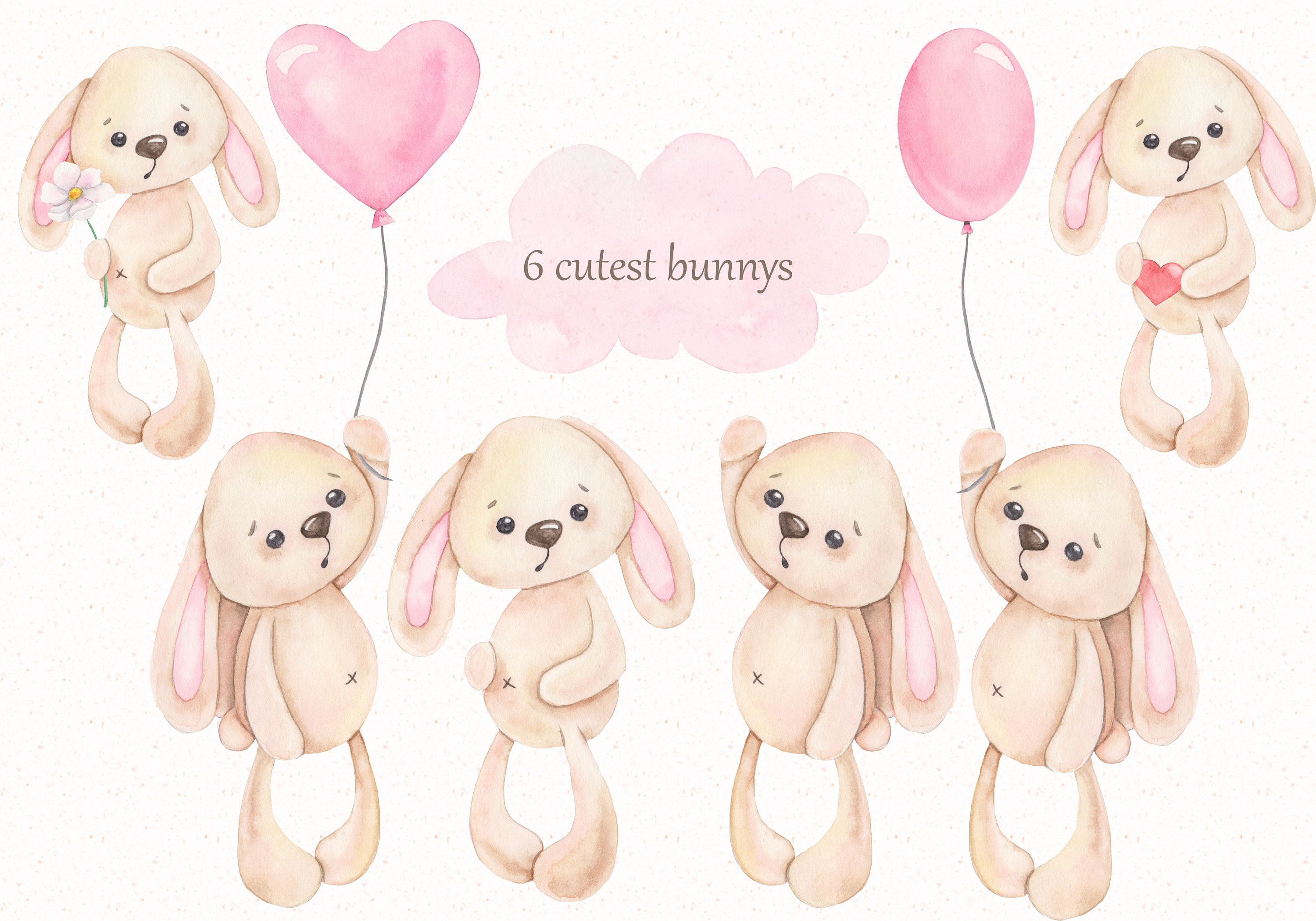Baby Girl Bunny Watercolor Clip Art, Rabbit, Nursery Decor, Kids ...