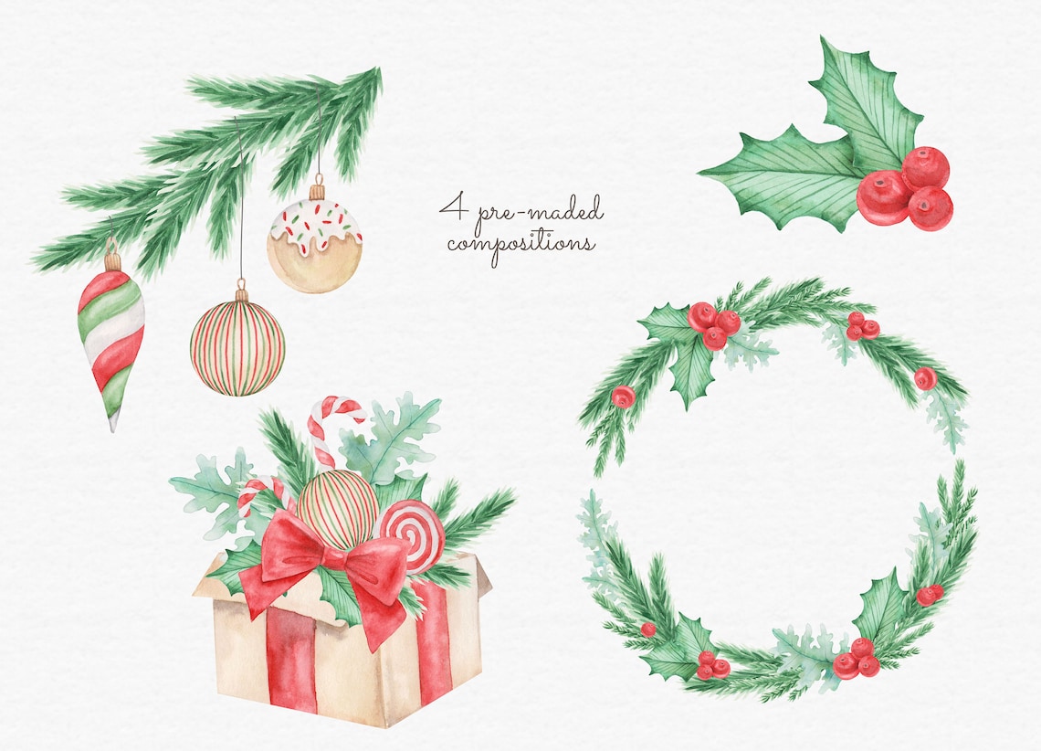 Watercolor Christmas Clip Art, Snowman, Scandinavian House, Clipart - Etsy