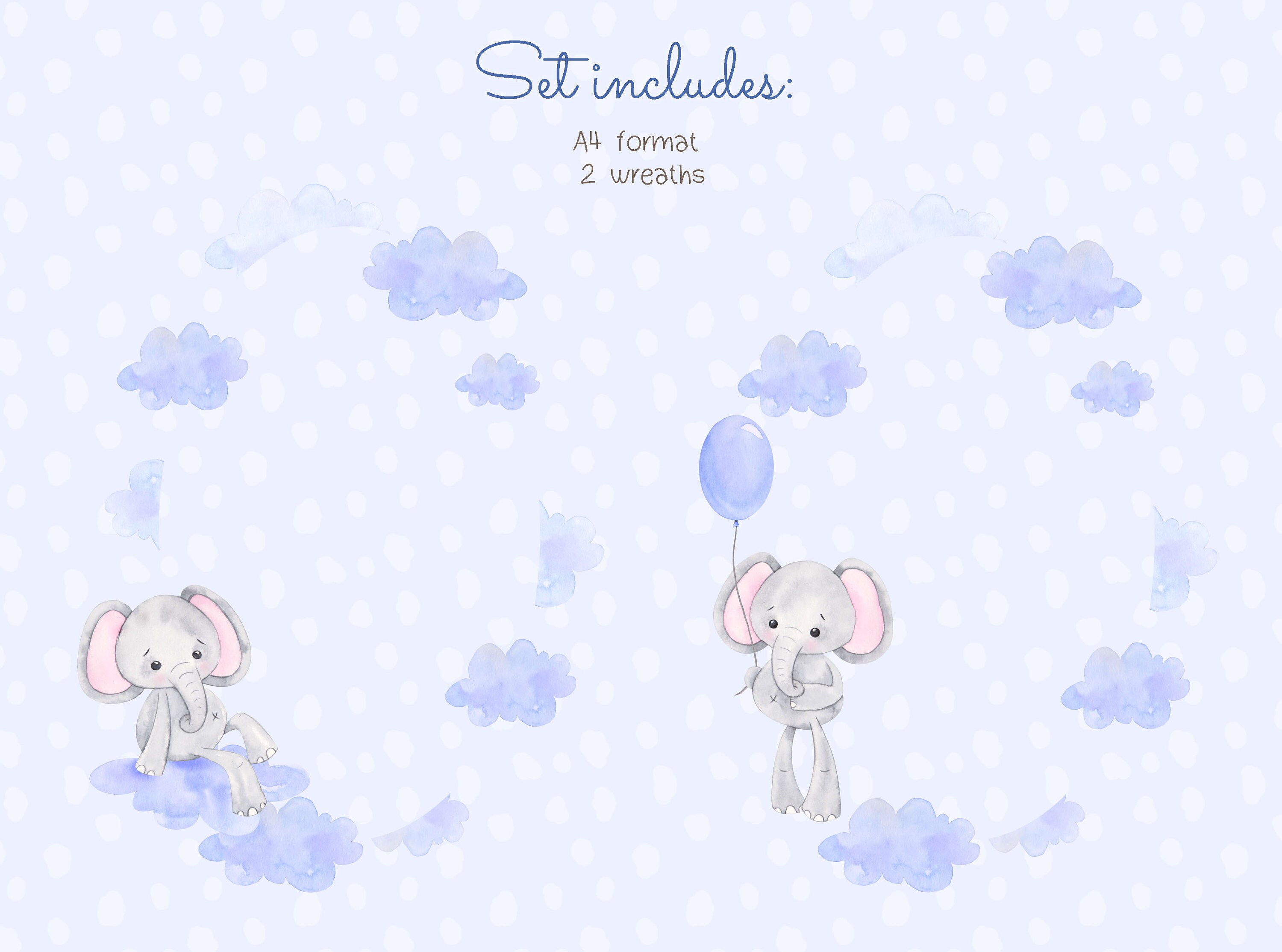 Baby Boy Elephant Watercolor Clipart, Nursery Decor, Balloons ...