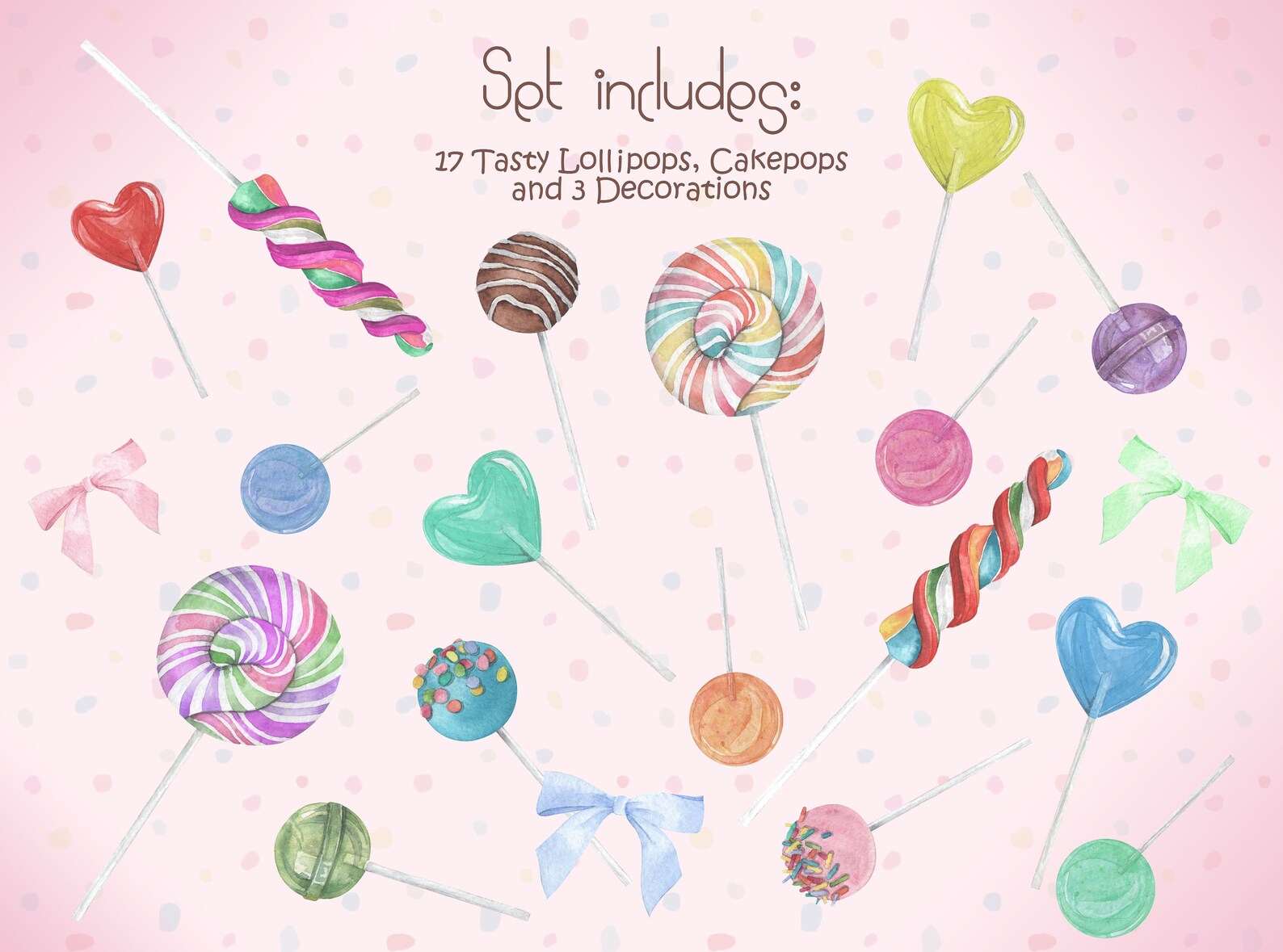 Watercolor Lollipops Cake Pops Clipart, Sugar Sweets, Candy Printable ...