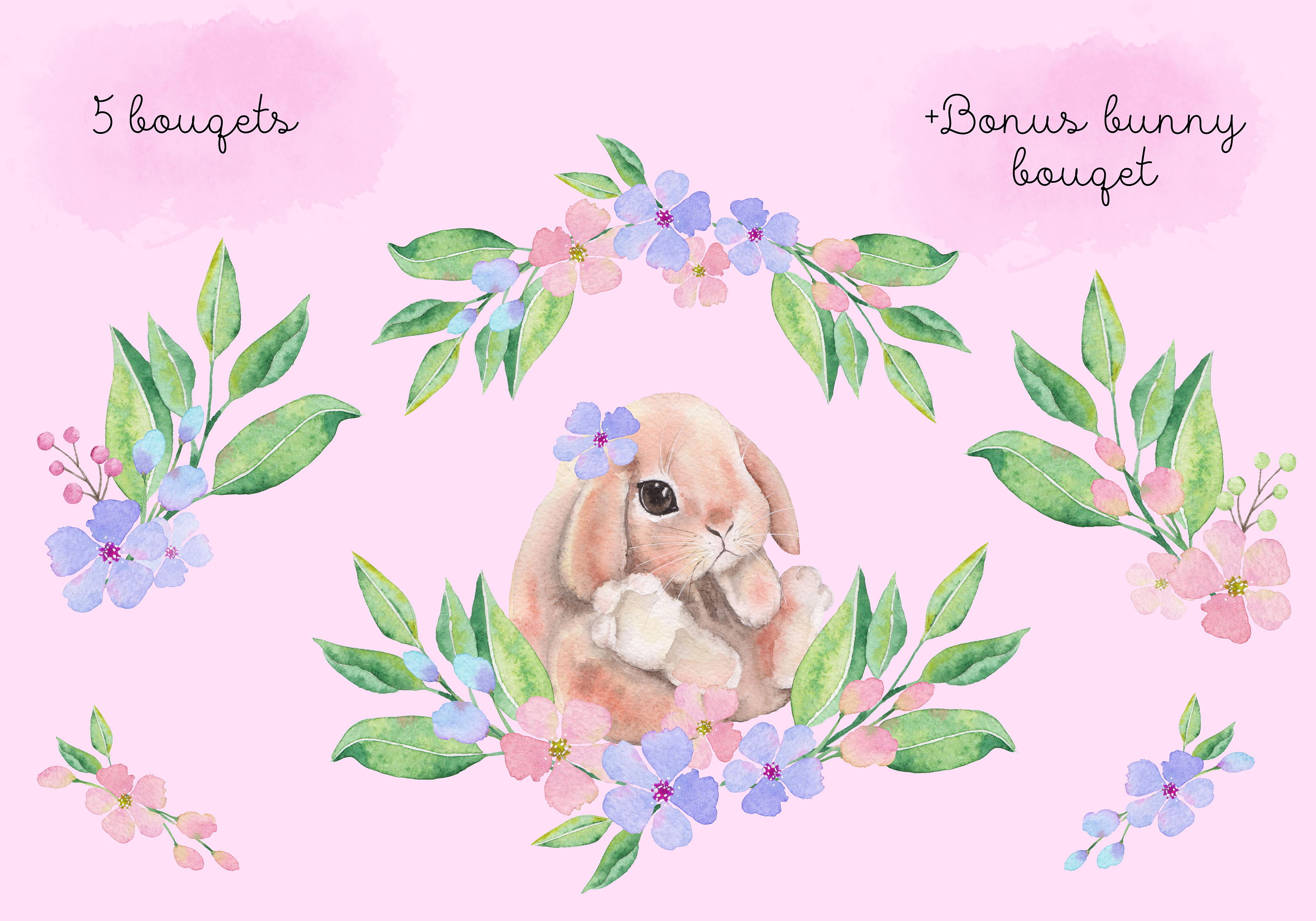 Cute Bunny Watercolor Clipart, Baby Girl & Boy Clip Art, Nursery Decor ...