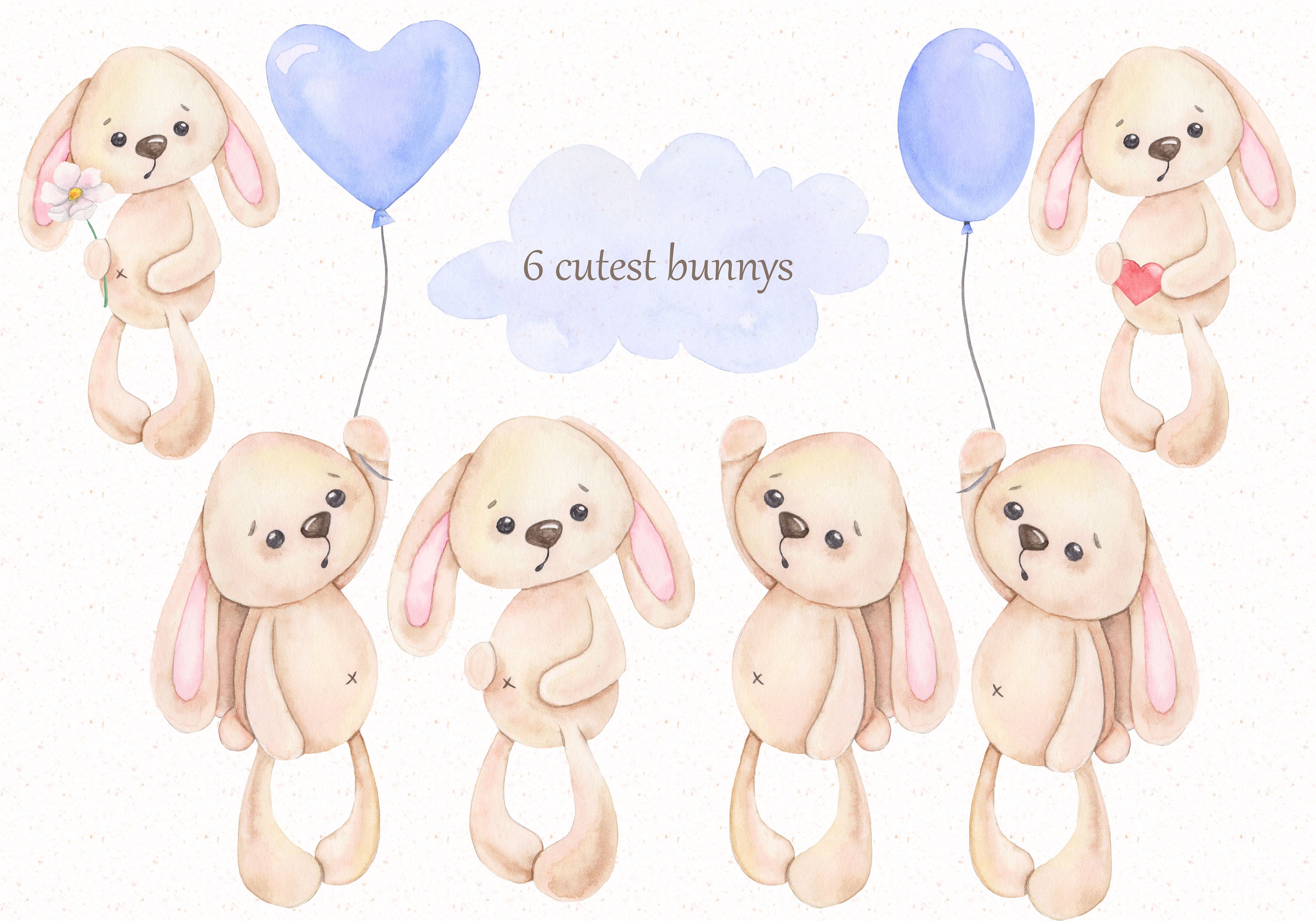 Baby Boy Bunny Watercolor Clip Art, Rabbit, Nursery Decor, Kids Clipart ...