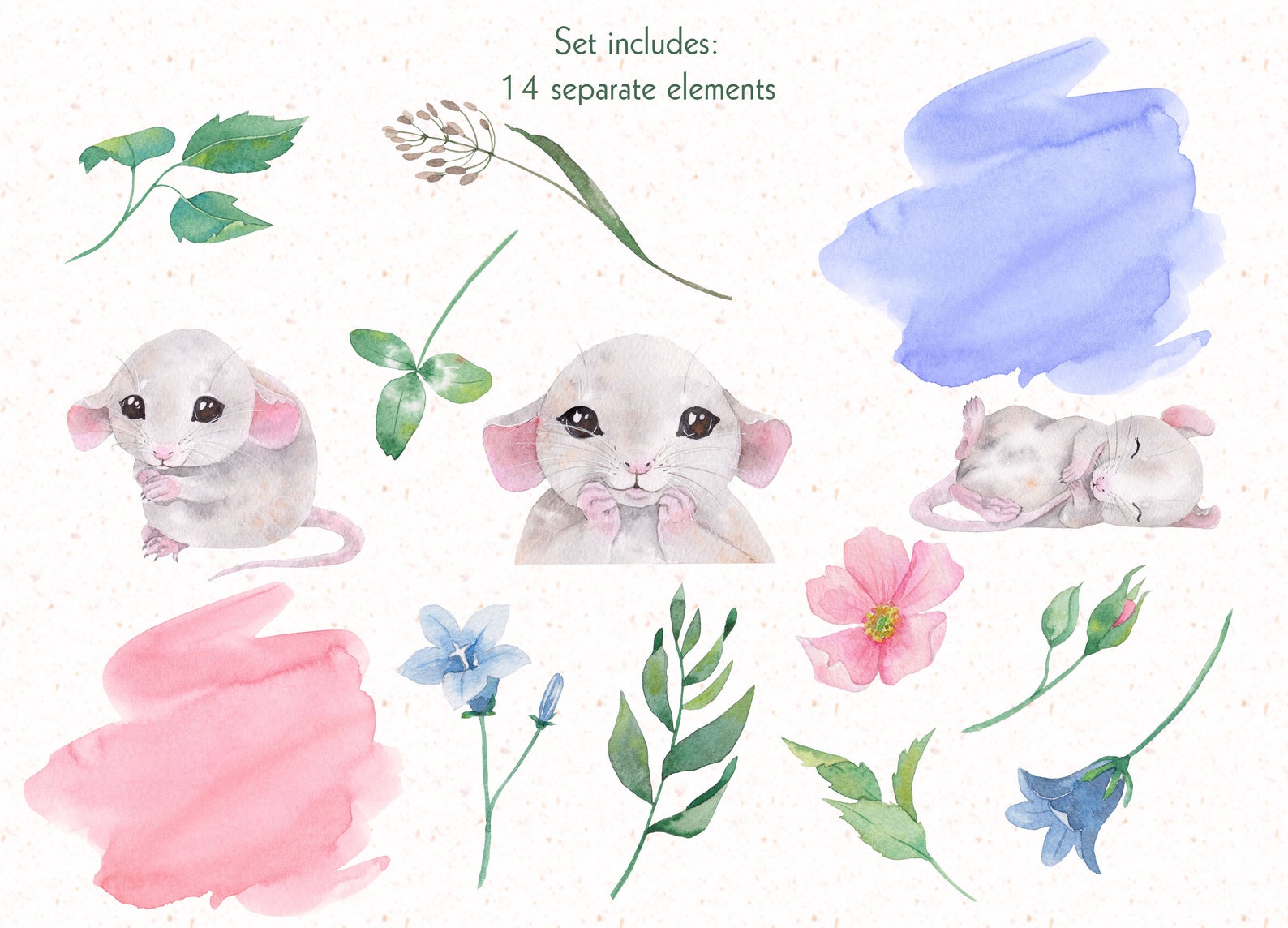 Lovely Mouse Watercolor Clipart, Baby Nursery Clip Art, Rose and ...