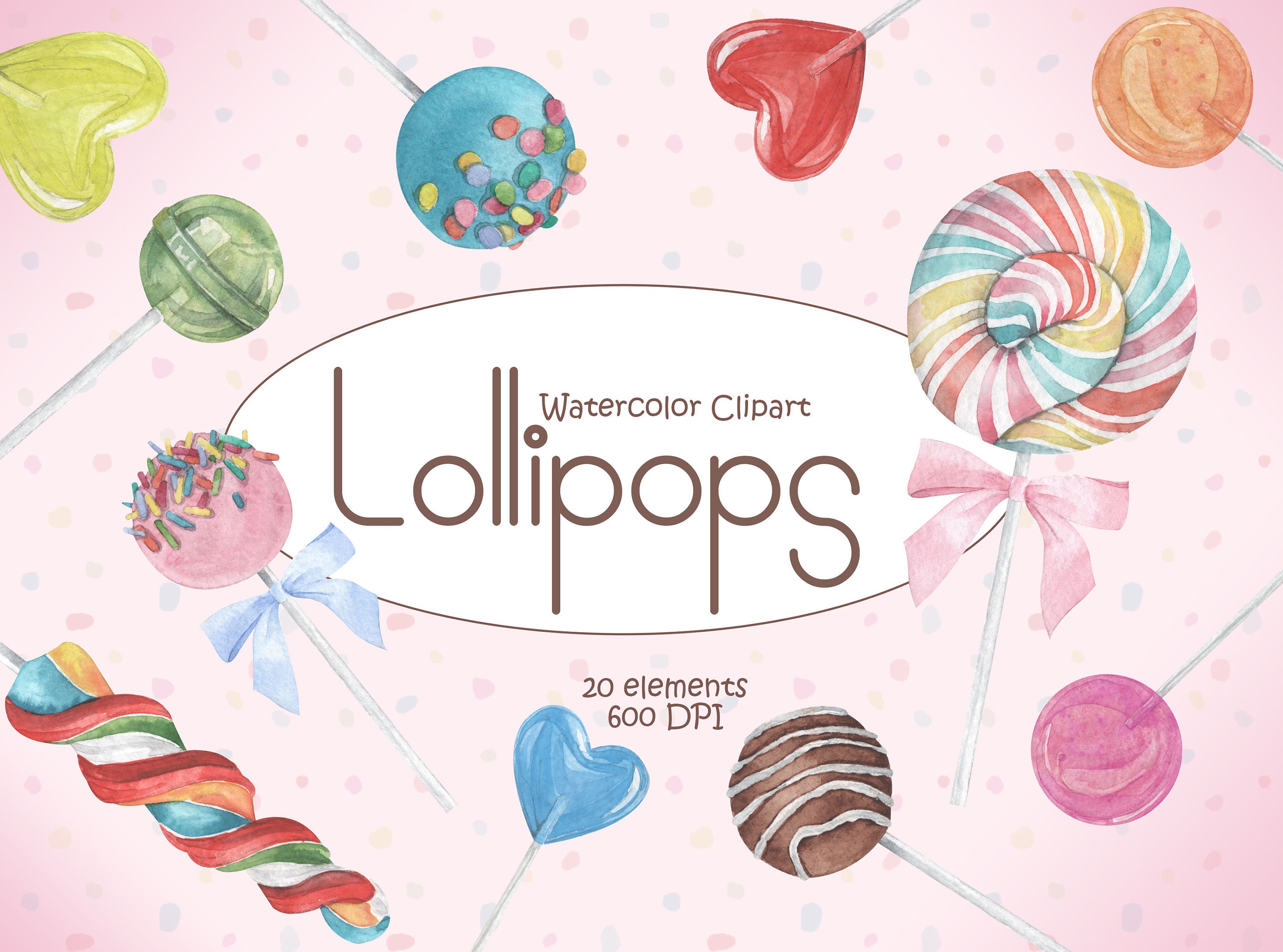 Watercolor Lollipops Cake Pops Clipart, Sugar Sweets, Candy Printable ...