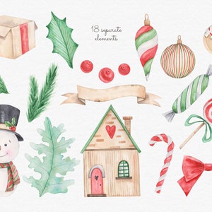 Watercolor Christmas Clip Art, Snowman, Scandinavian House, Clipart - Etsy