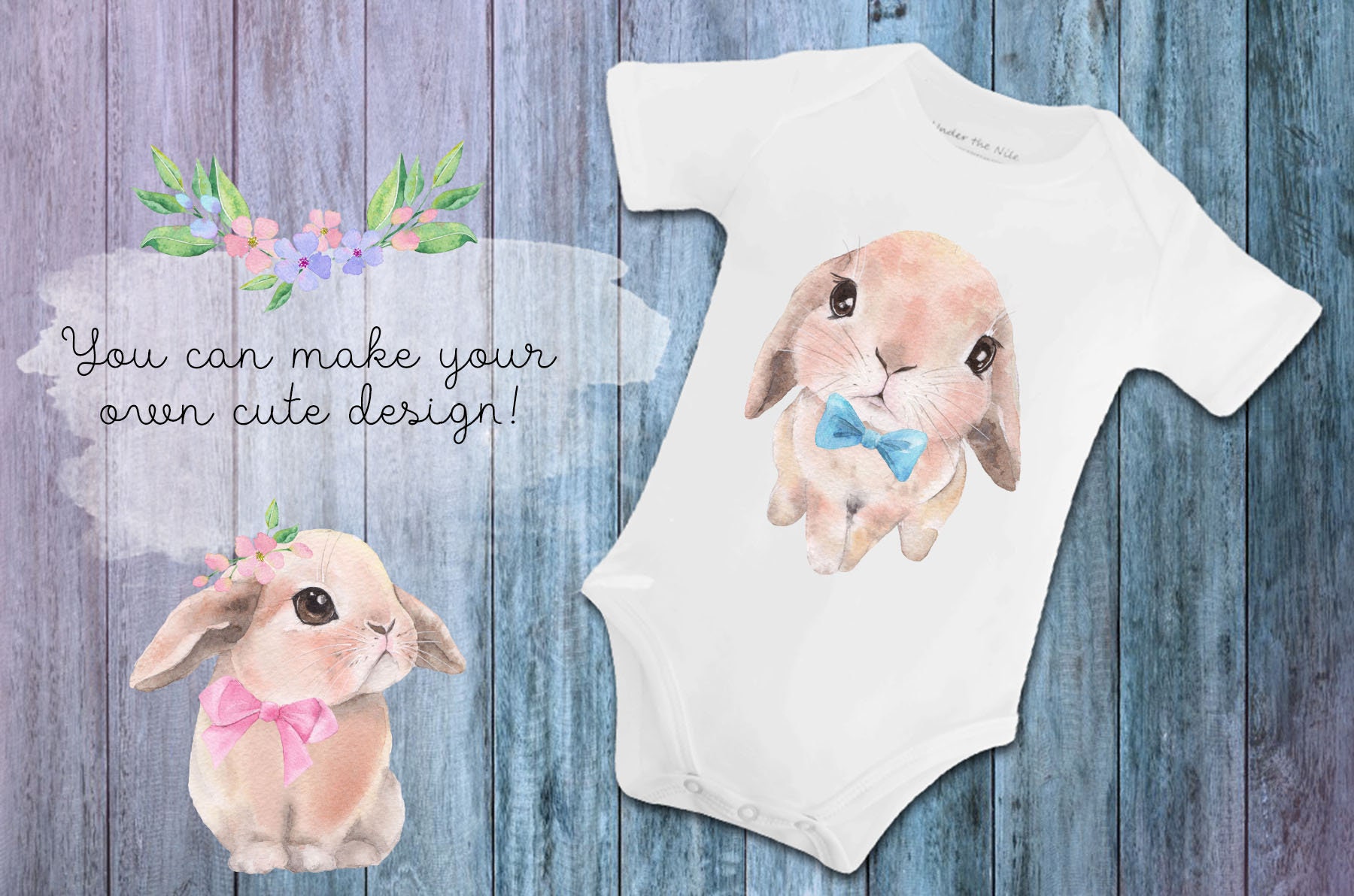 Cute Bunny Watercolor Clipart, Baby Girl & Boy Clip Art, Nursery Decor ...