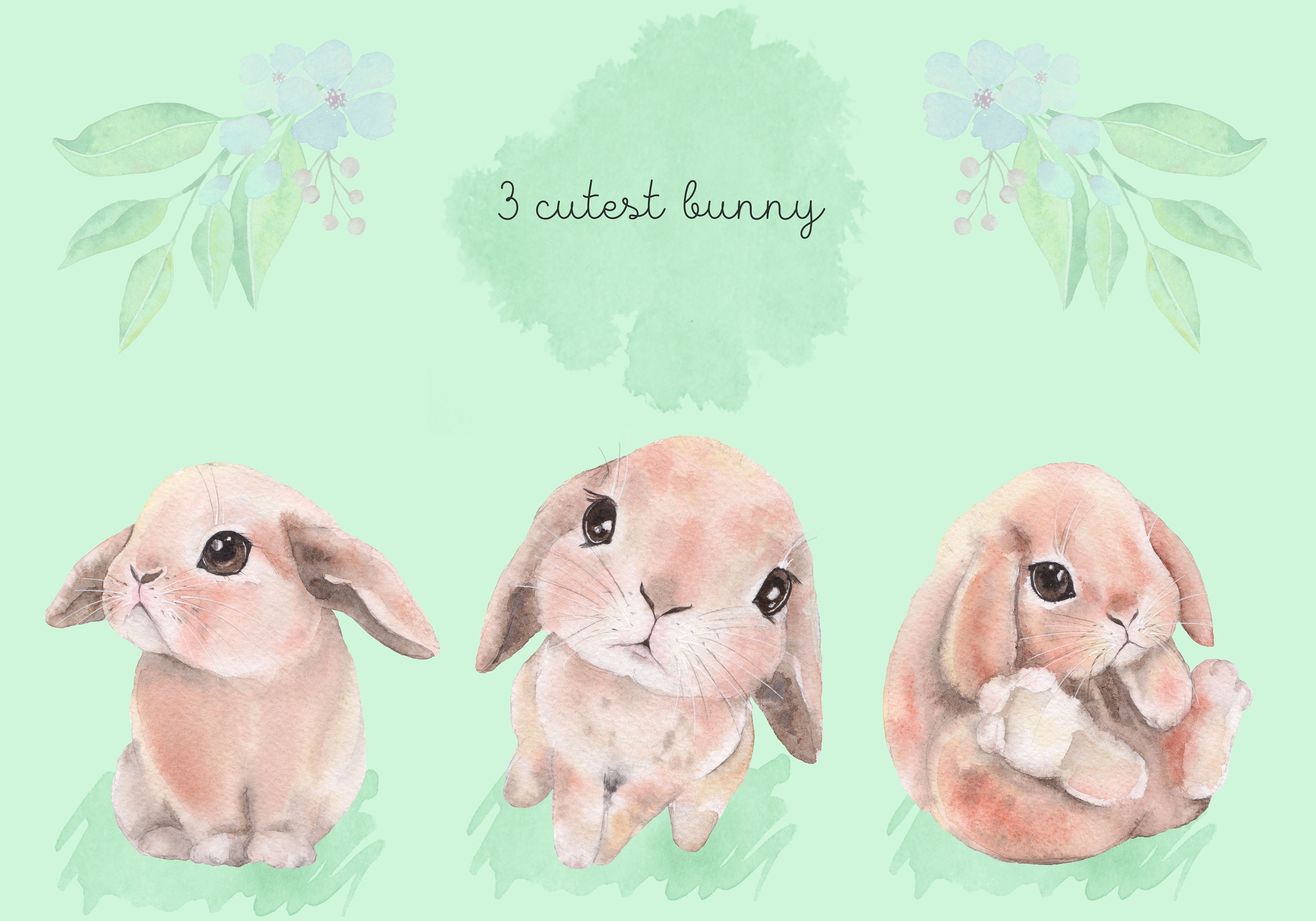 Cute Bunny Watercolor Clipart, Baby Girl & Boy Clip Art, Nursery Decor ...