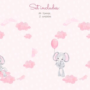 Baby Girl Elephant Watercolor Clipart, Nursery Decor, Balloons ...