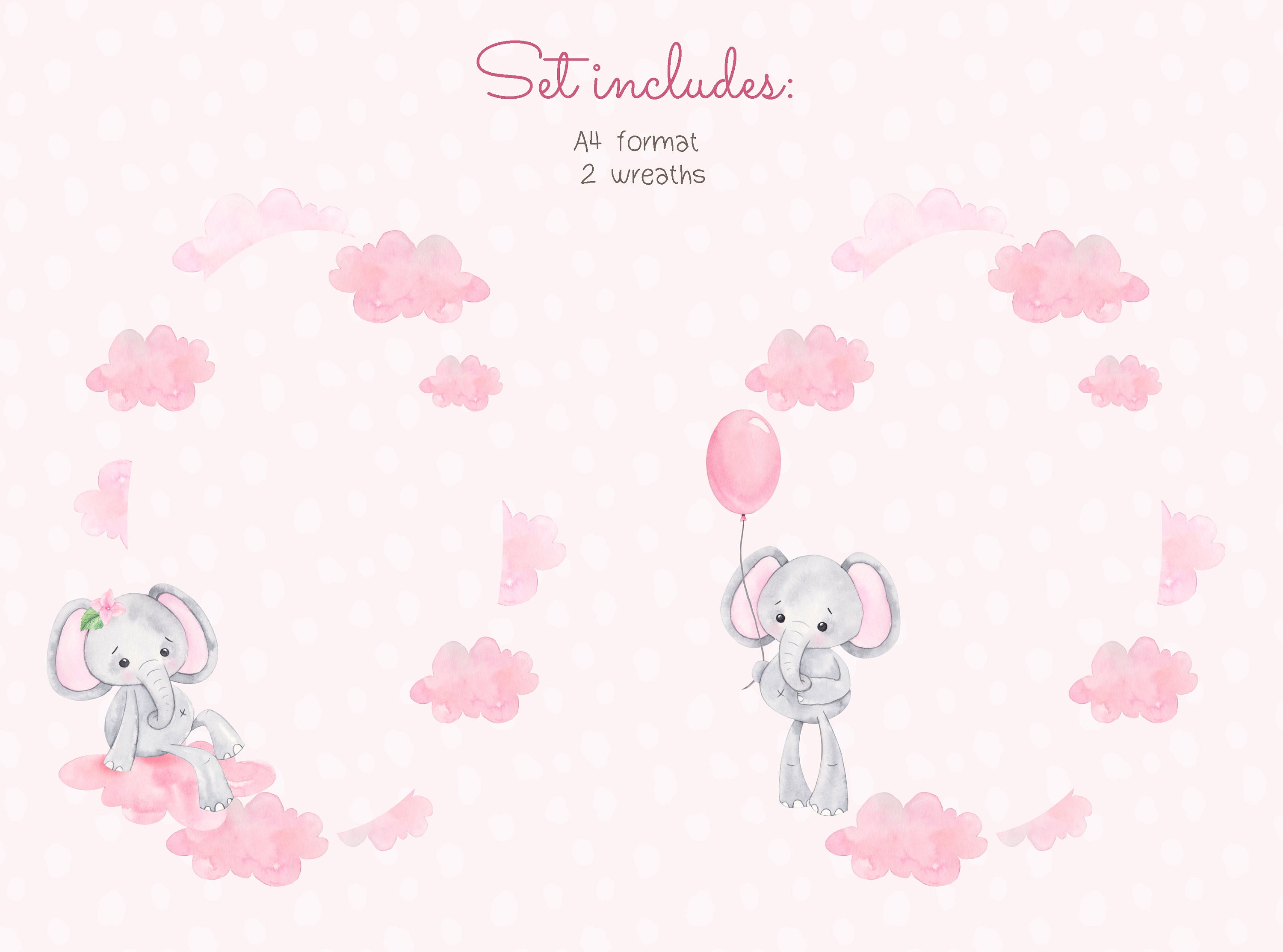 Baby Girl Elephant Watercolor Clipart, Nursery Decor, Balloons ...